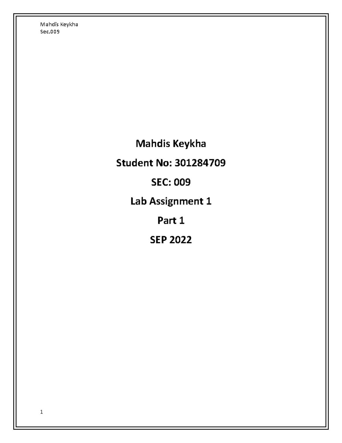 COMP120-Lab1-Part1 - COMP120 - Mahdis Keykha Sec. Student No: - SEC ...