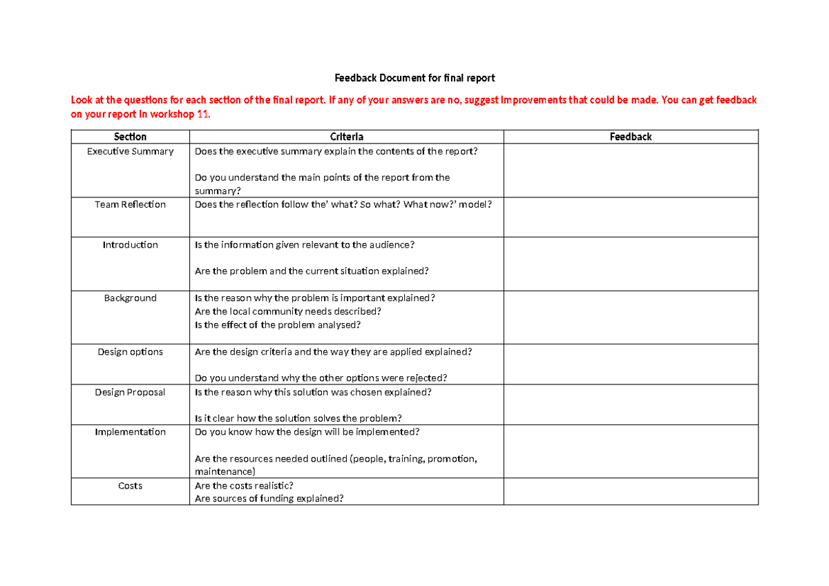 Feedback Document for final report-1-1-1 - Feedback Document for final ...