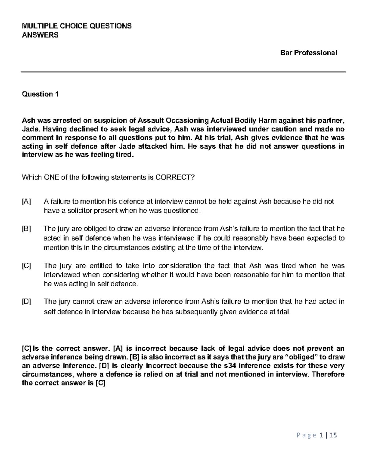 Inferences FROM Silence - MULTIPLE CHOICE QUESTIONS ANSWERS Bar ...