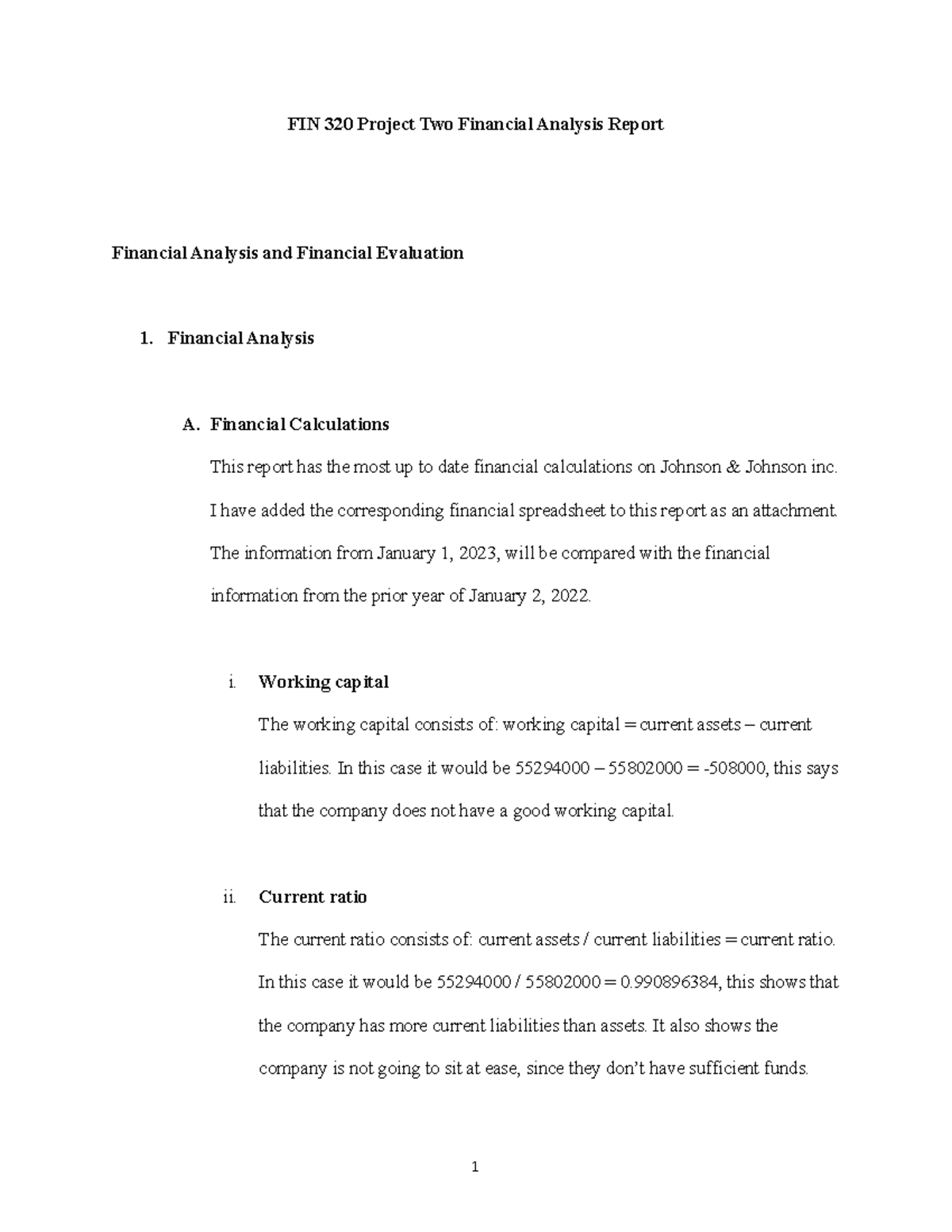FIN 320 Project Two Financial Analysis Report-2 copy - FIN 320 Project ...