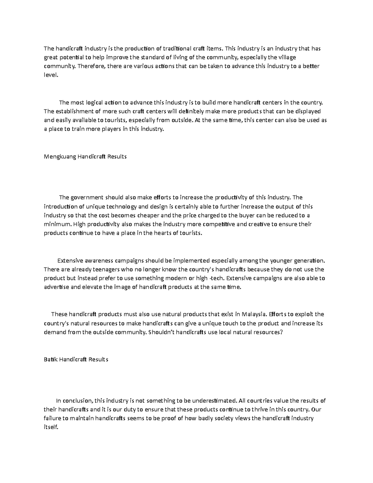 AHEL1083 Engliash Language essay 002 - The handicraft industry is the ...