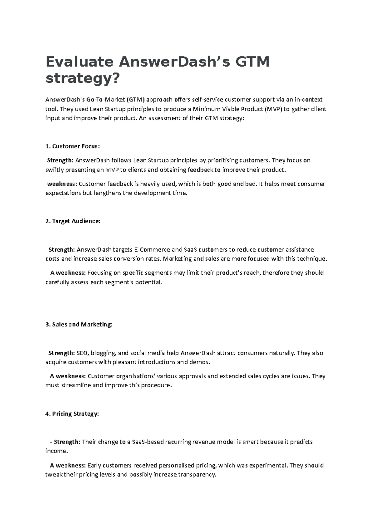 AnswerDash Case Study - Evaluate AnswerDash’s GTM strategy? AnswerDash's Go-To-Market (GTM ...