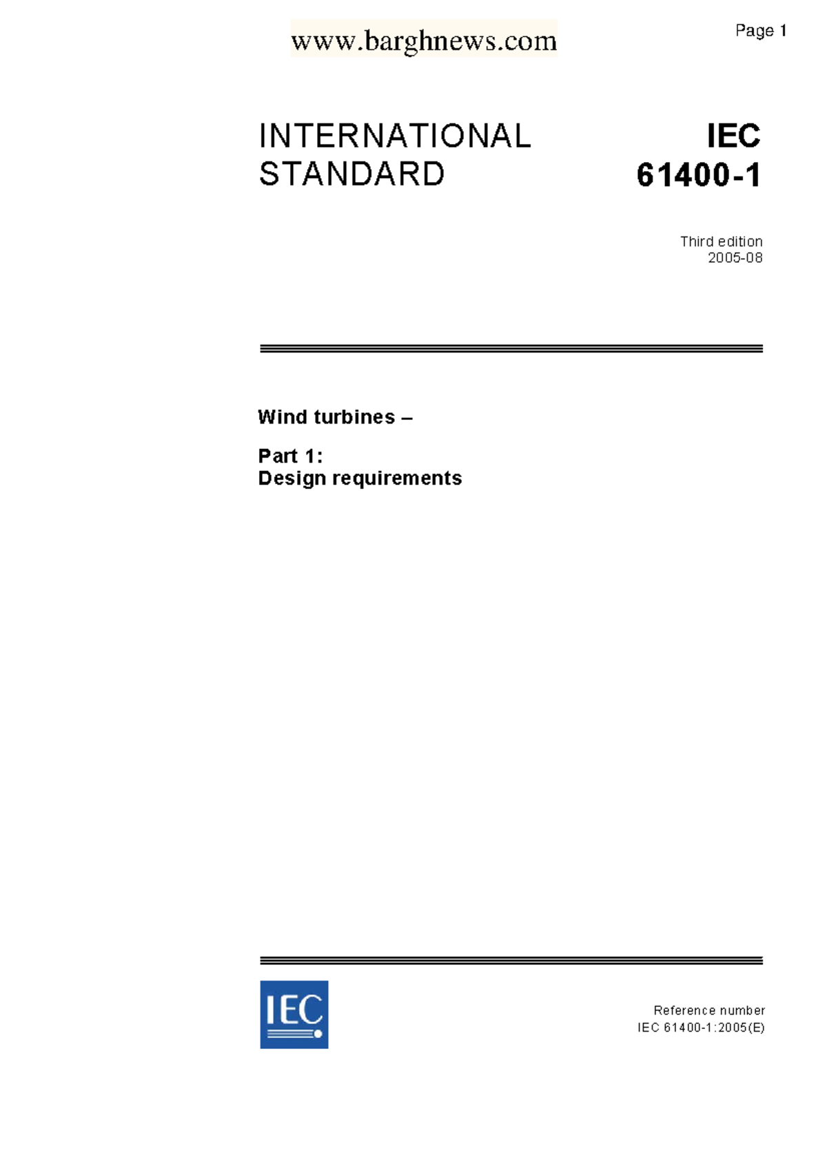 IEC 61400-1 - INTERNATIONAL STANDARD IEC 61400- Third edition 2005 ...