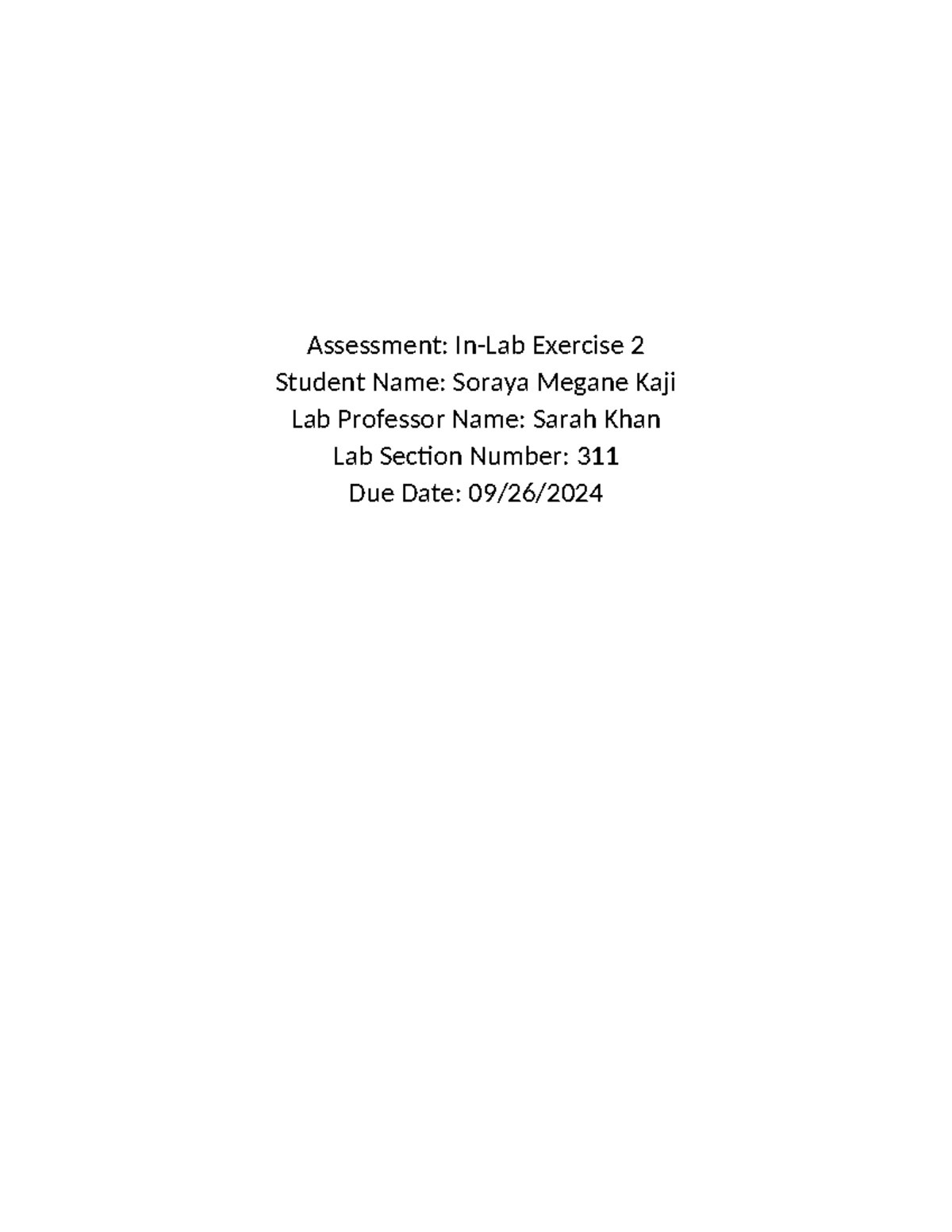 Lab Exercise 02 Submission template - Assessment: In-Lab Exercise 2 Student Name: Soraya Megane ...