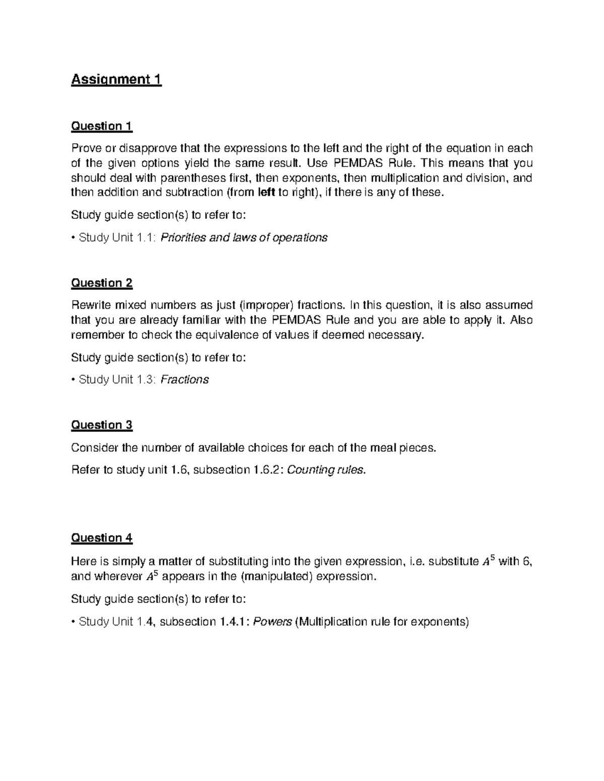 Assignment 1 Hints and Tips - Assignment 1 Question 1 Prove or ...