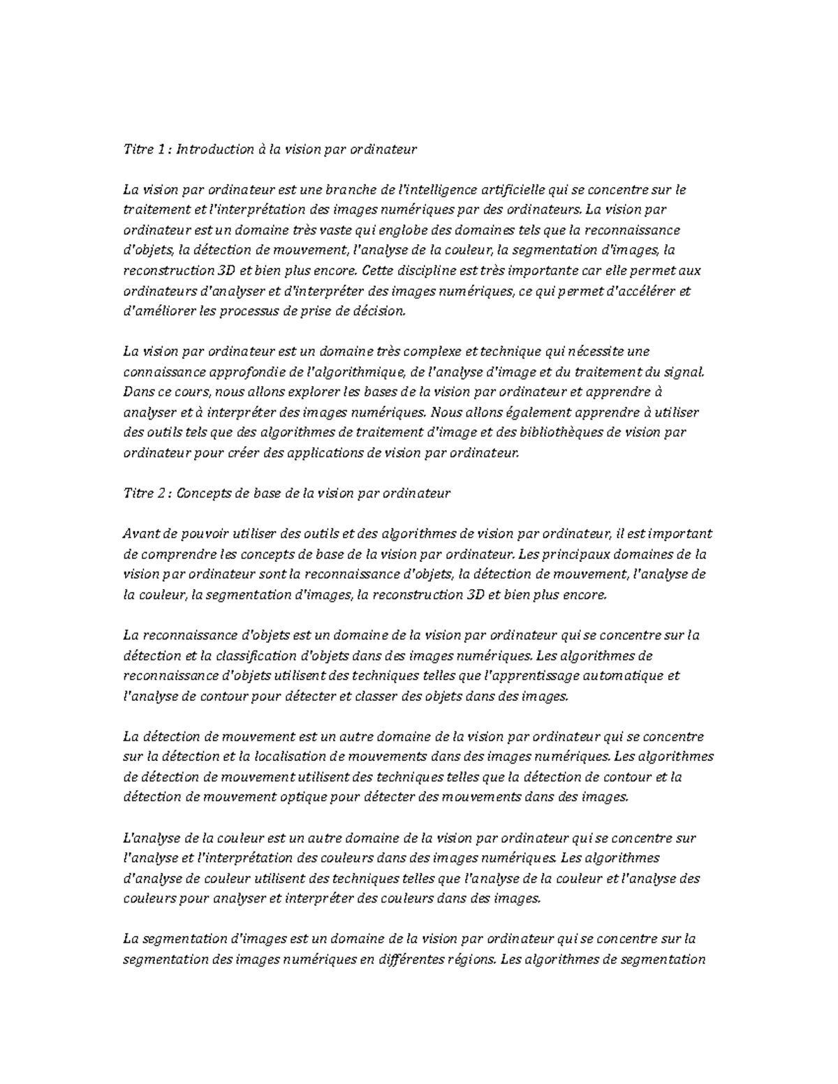 Computer Vision Notes de cours - Titre 1 : Introduction à la vision par ...