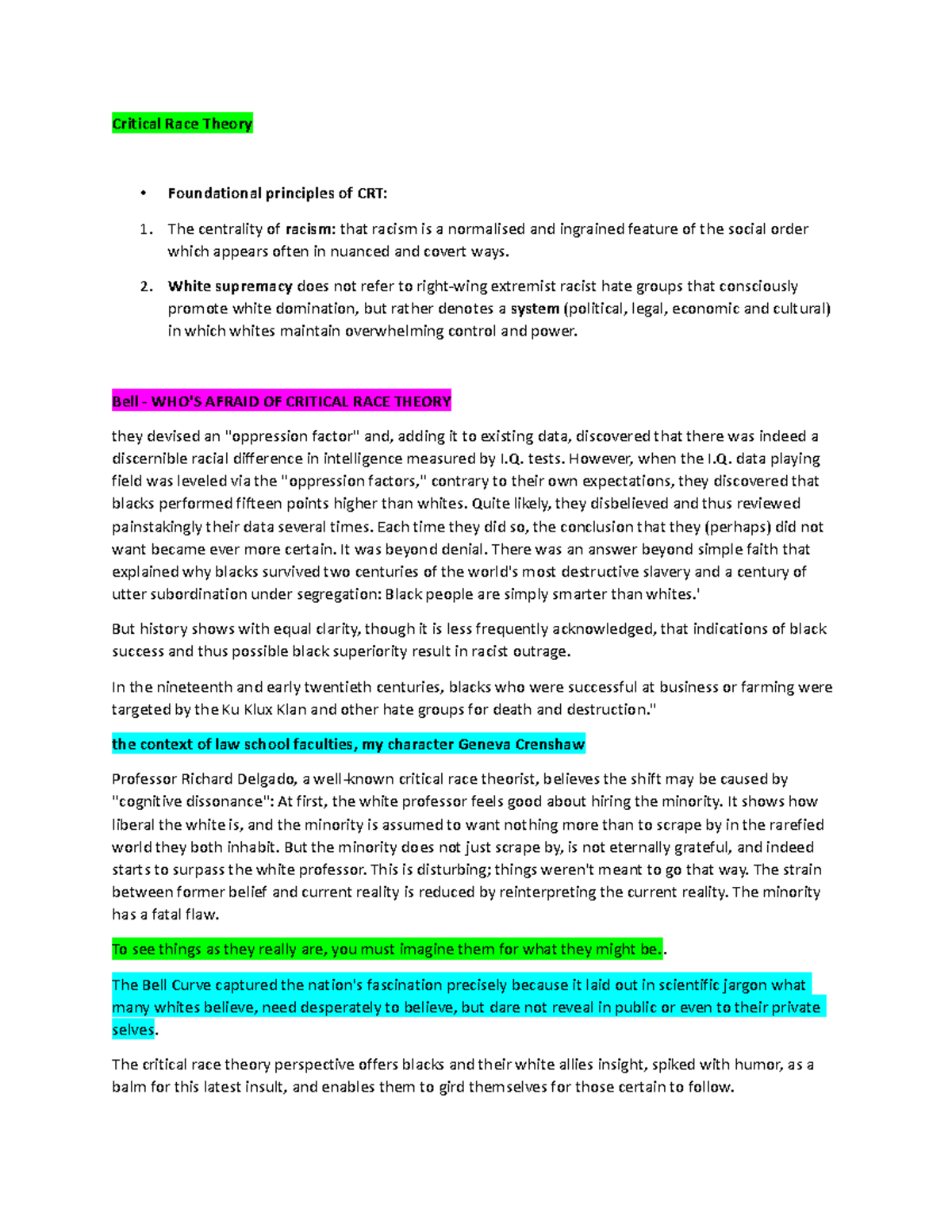 Critical Race Theory - Summaries - Critical Race Theory - Foundational ...