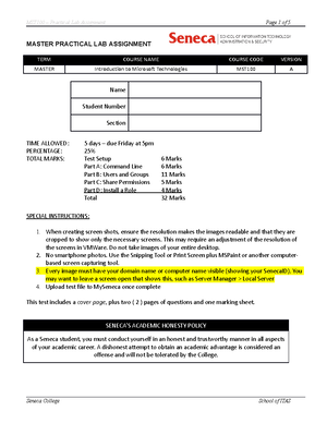 MST200-Pre Lab Chart - MST 200 documents - MST200 PRELAB CHART Your 3 digit number from MySeneca ...