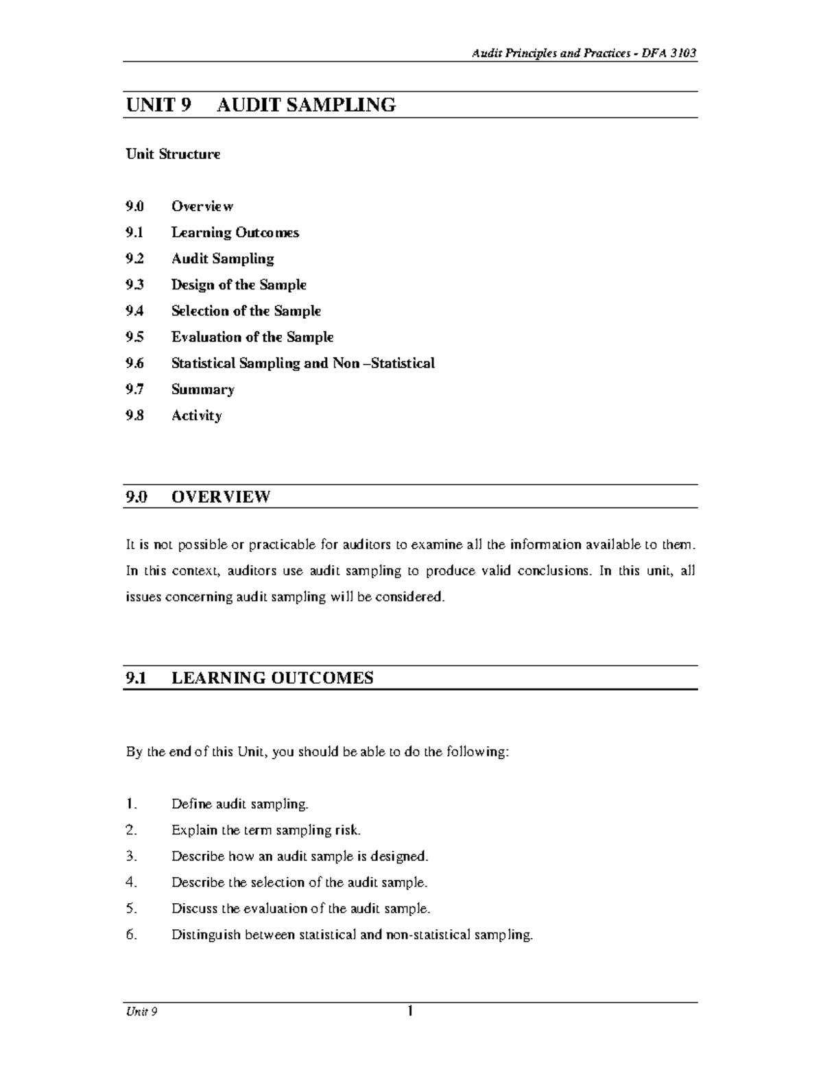 7 Audit sampling - Notes - UNIT 9 AUDIT SAMPLING Unit Structure 9 ...
