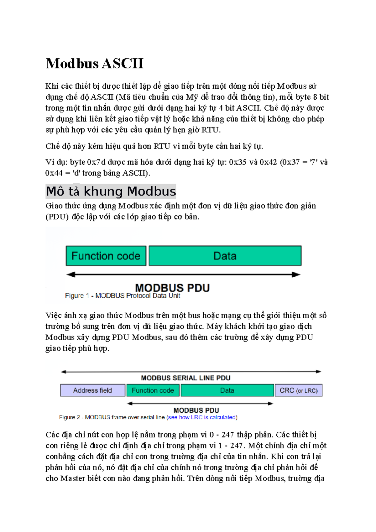 Modbus Ascii - GKff - Modbus ASCII Khi các thiết bị được thiết lập để giao tiếp trên một dòng ...