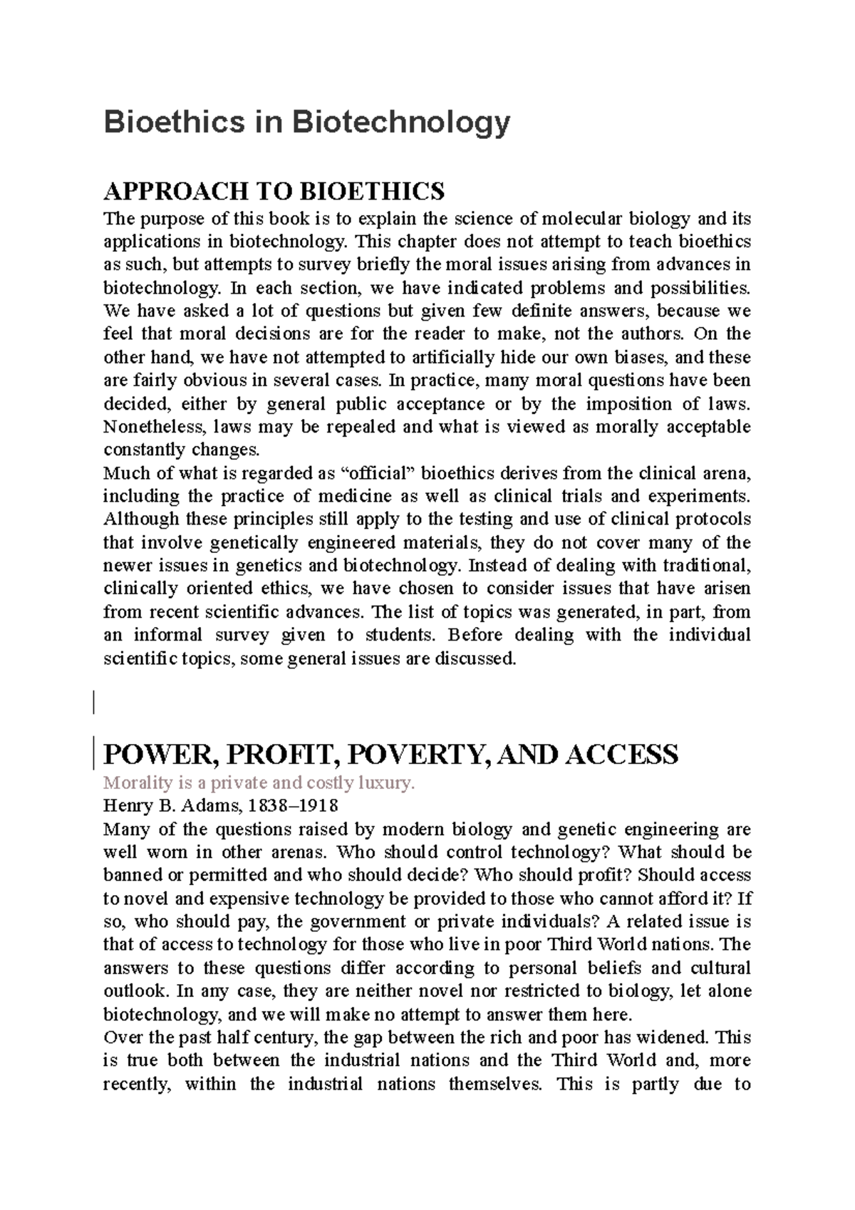 Bioethics in Biotechnology - Bioethics in Biotechnology APPROACH TO ...