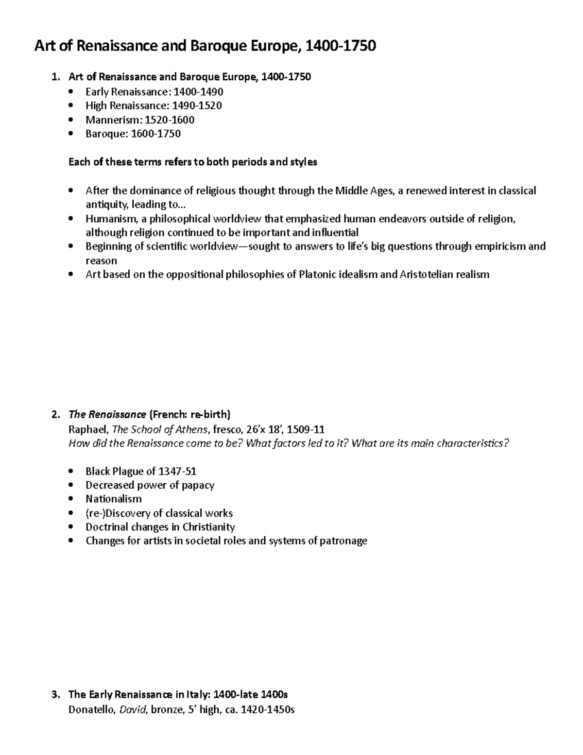 Renaissance and Baroque Europe Intro Lecture Outline(1) - Art of ...