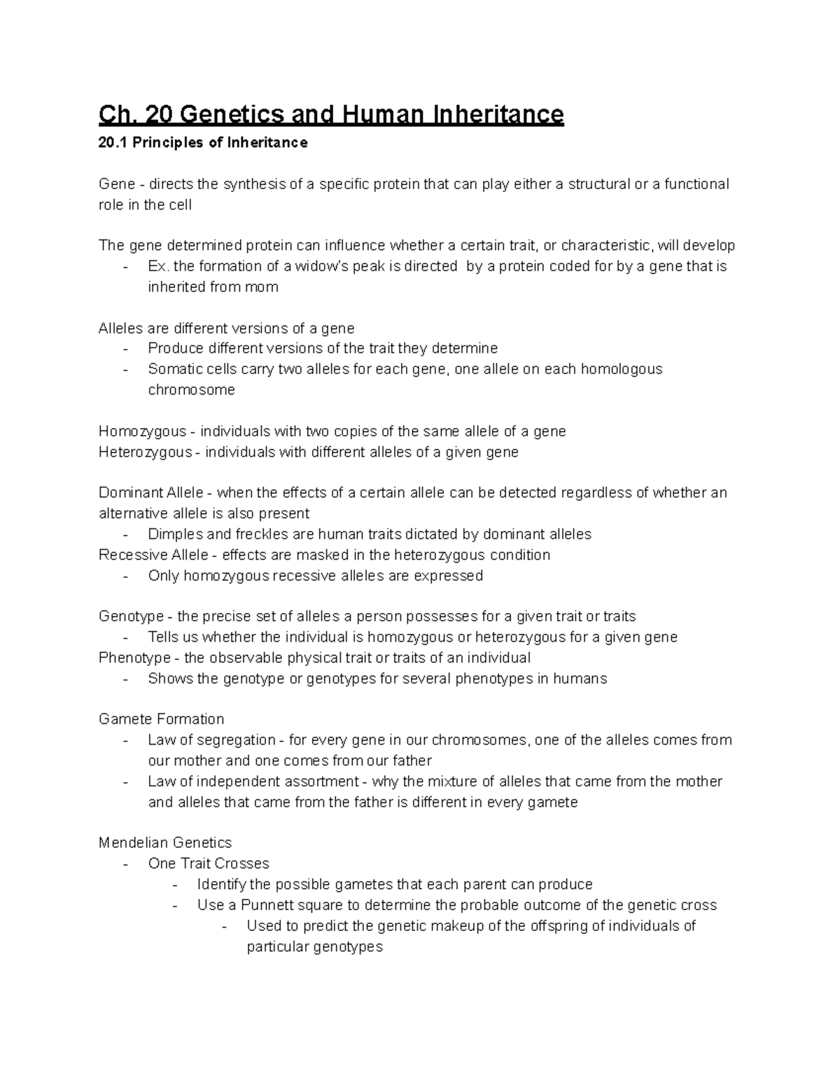 BIO003 Exam 6 Study Guide - Ch. 20 Genetics and Human Inheritance 20 ...