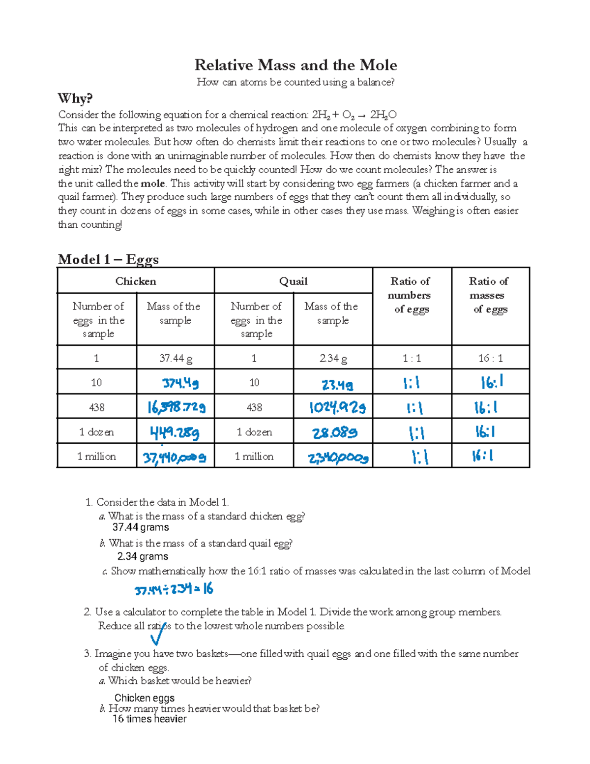 P20 Relative Mass and the Mole-S - Relative Mass and the Mole How can ...