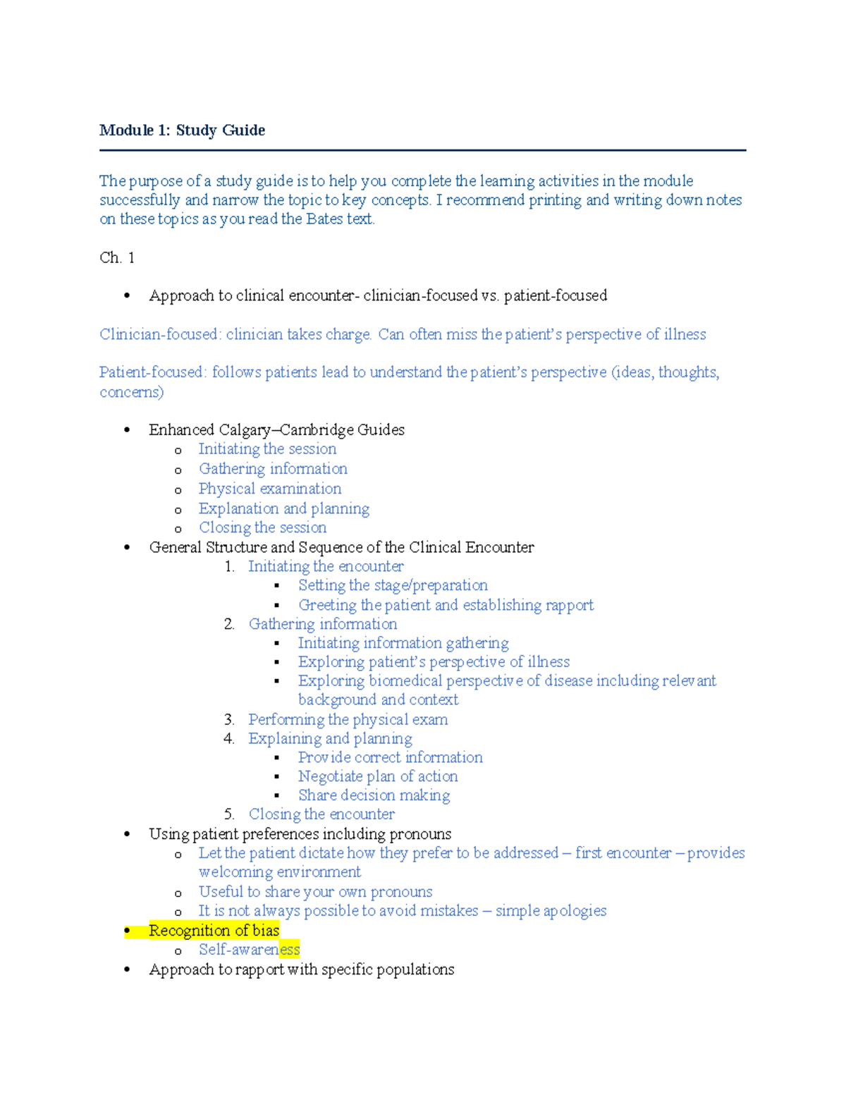 M1 Study Guide-NURS 7143 - Module 1: Study Guide The purpose of a study guide is to help you ...