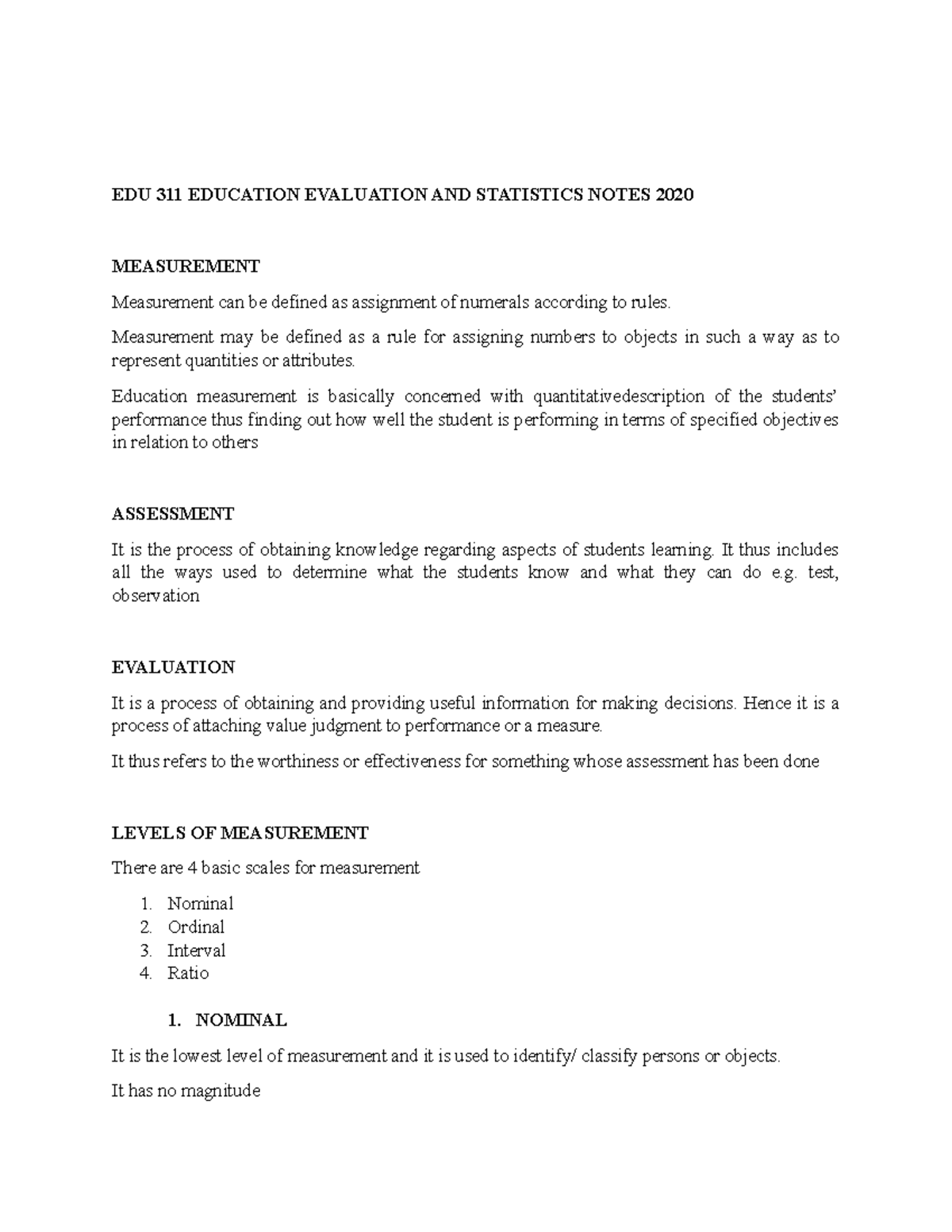 EDU 311 Education Evaluation Notes DEC 2019 (Autosaved) (Autosaved ...