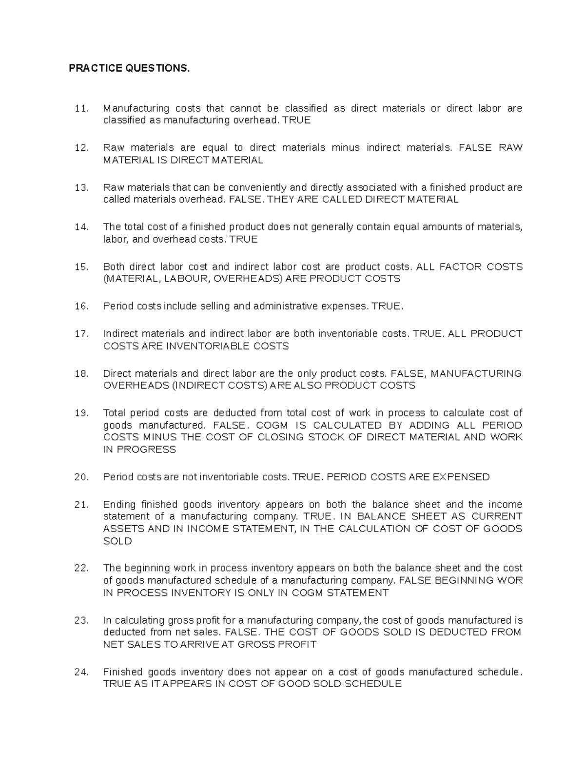 COGM+COGS+Costs practice questions - PRACTICE QUESTIONS. Manufacturing ...