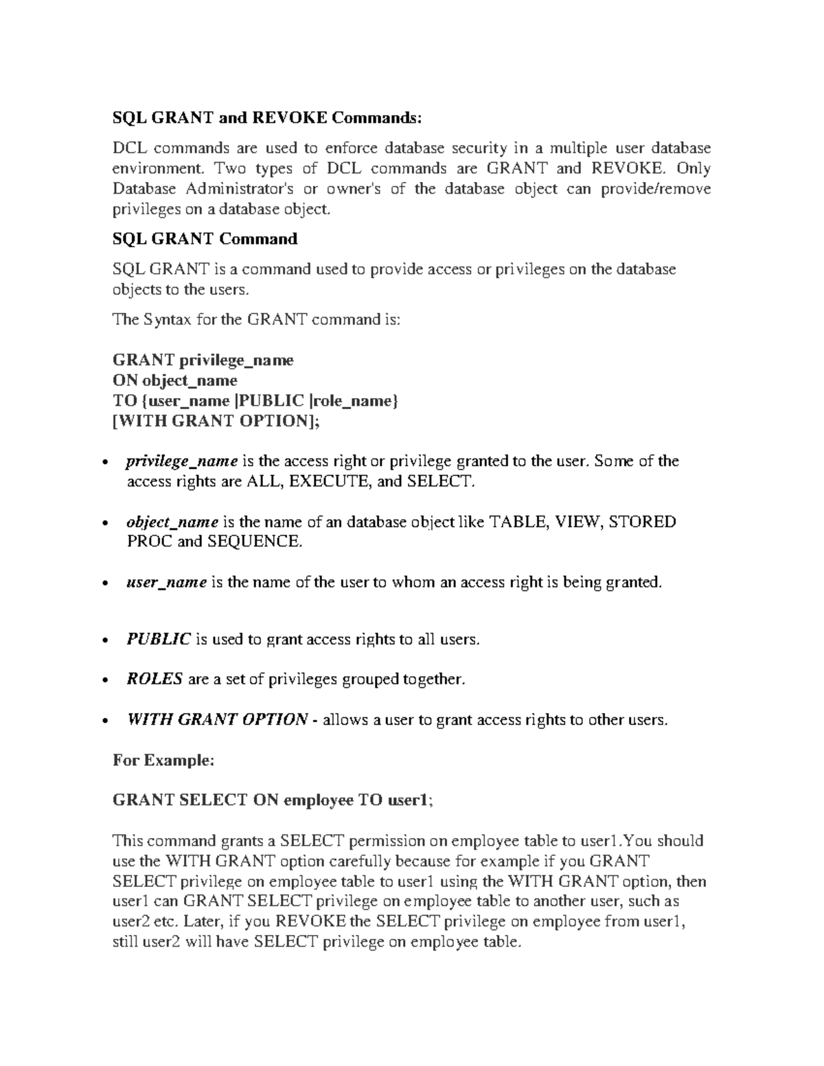 SQL Grant and Revoke Commands - SQL GRANT and REVOKE Commands: DCL ...
