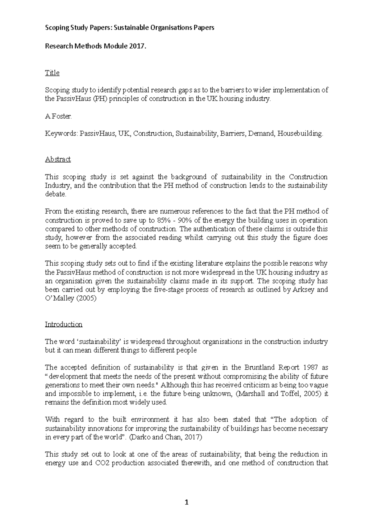 Research Methods - Assignment 1 - Scoping Study Papers: Sustainable ...