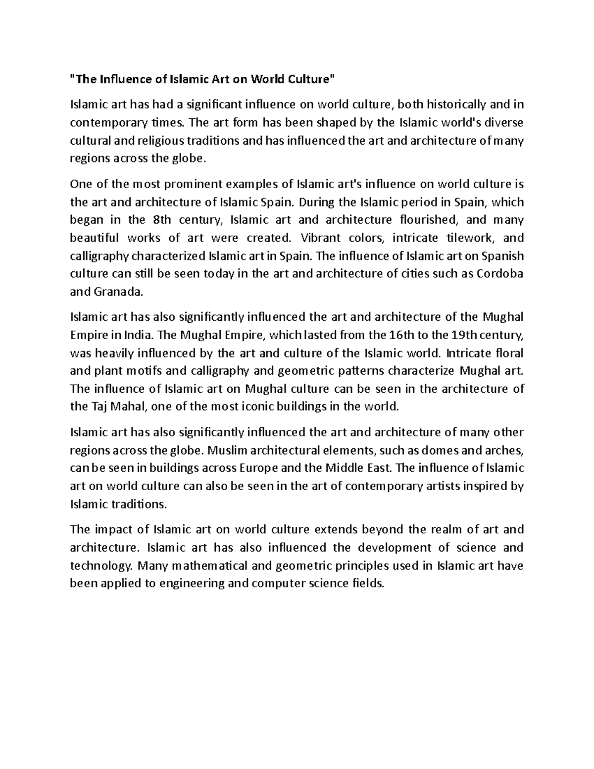 The Influence of Islamic Art on World Culture - "The Influence of ...