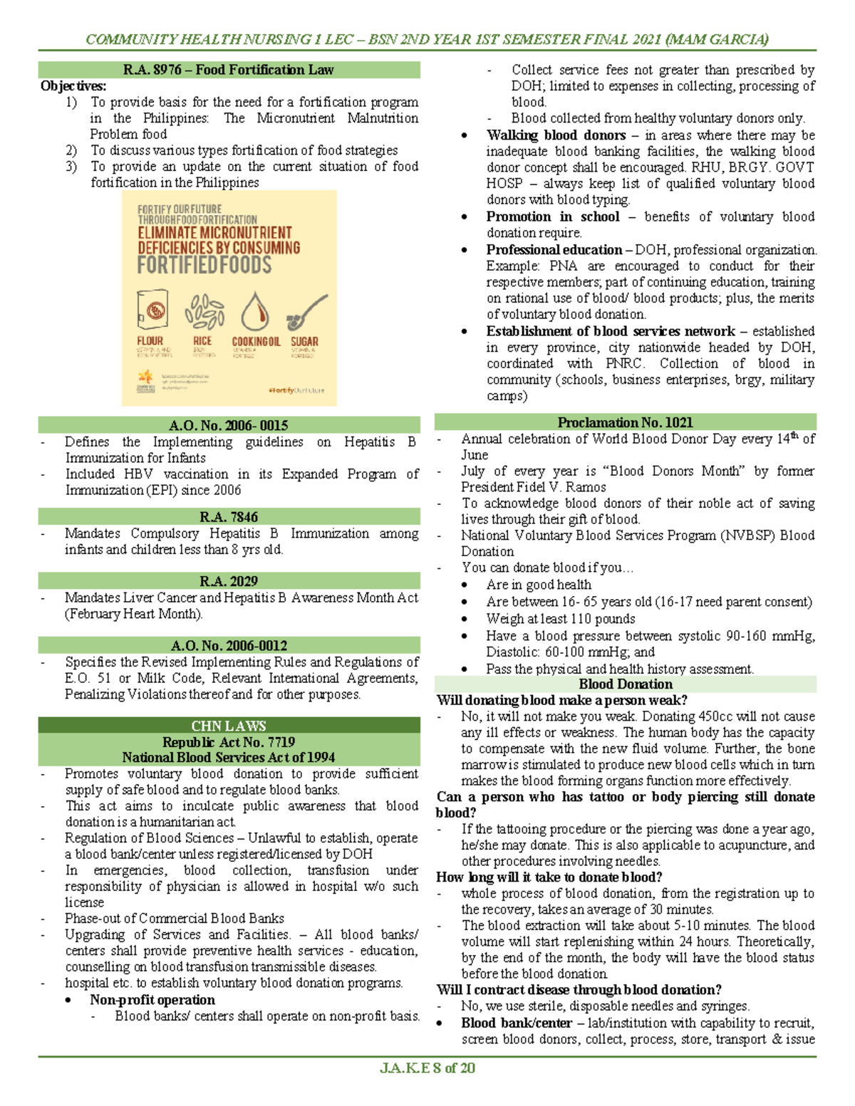 Food Fortification Law - COMMUNITY HEALTH NURSING 1 LEC – BSN 2ND YEAR ...