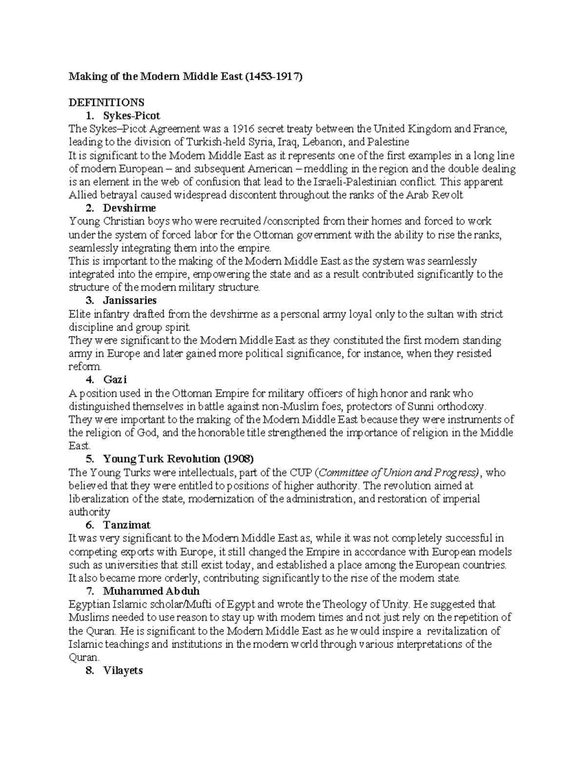 20 definitions for the Making of the Modern Middle East (1453-1917 ...