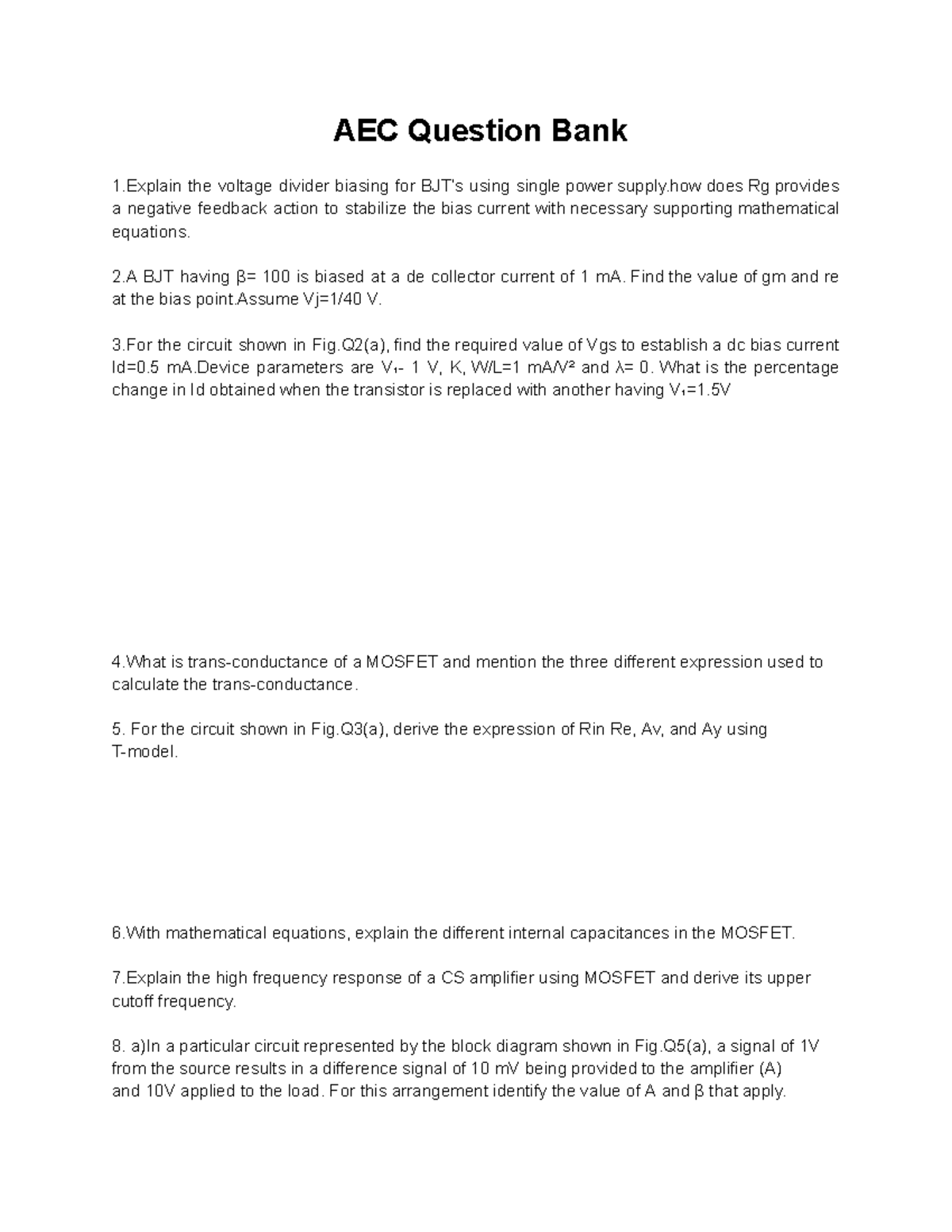 AEC Question Bank - .............................. - AEC Question Bank 1 the voltage divider ...