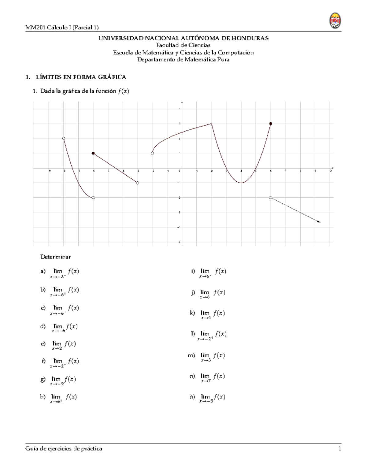 Guía de ejercicios de práctica Parcial 1 MM201 Cálculo I - PAC - 2 - 2024 - UNIVERSIDAD NACIONAL ...