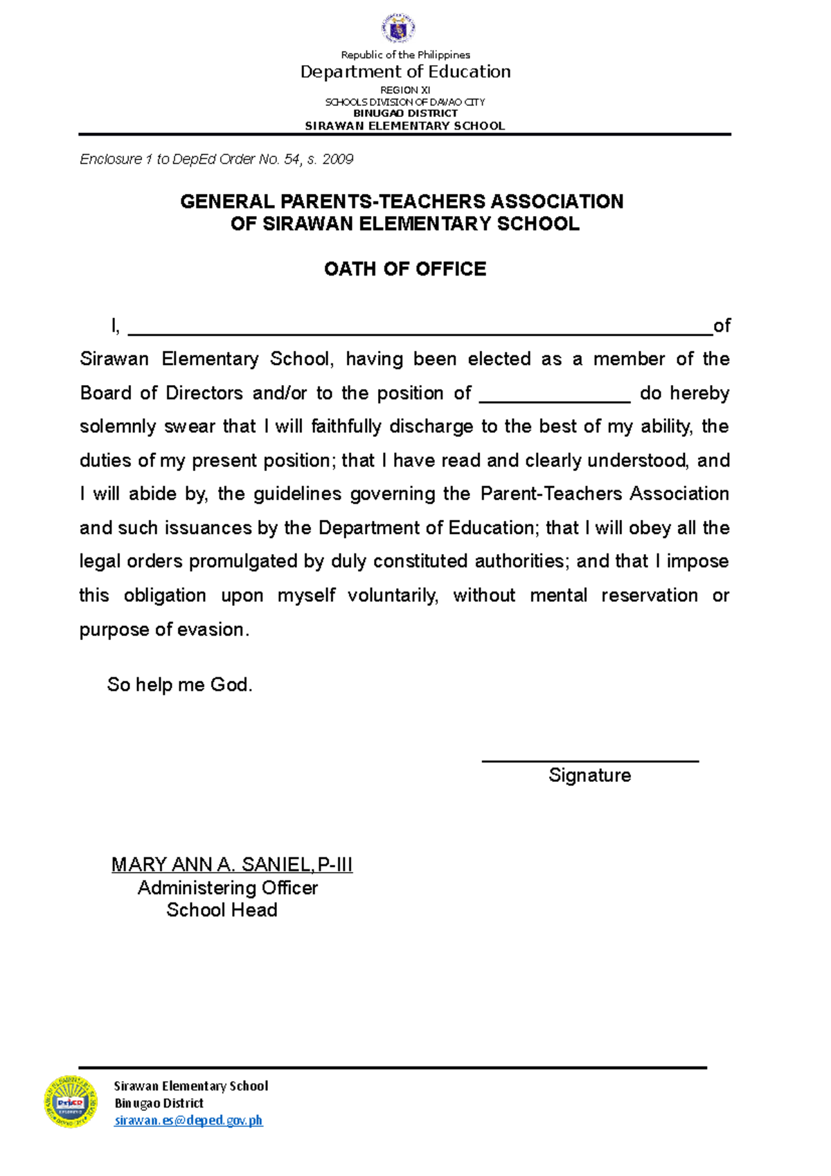 Oath of office for PTA - for upload purposese - Republic of the ...
