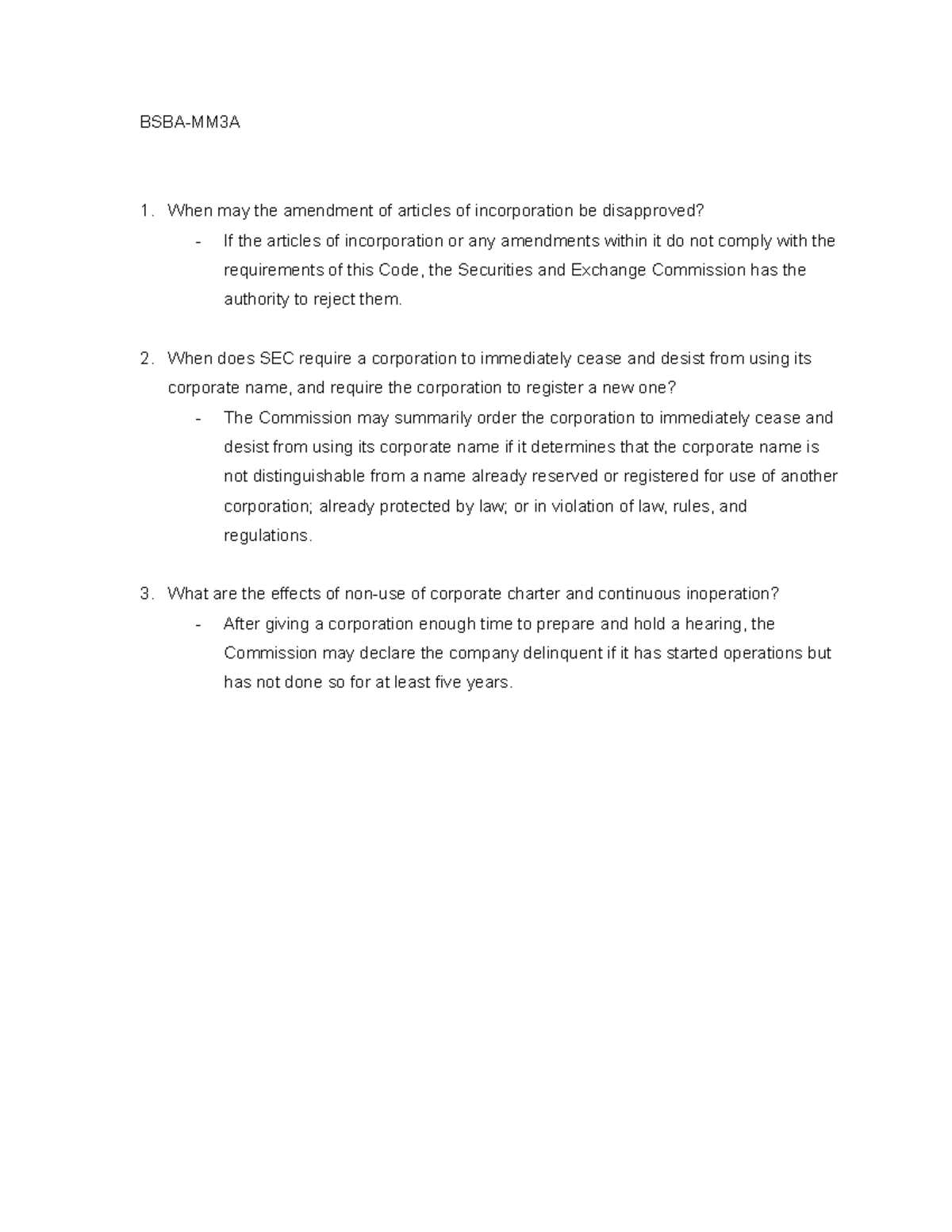 TQM - BSBA-MM3A When may the amendment of articles of incorporation be ...