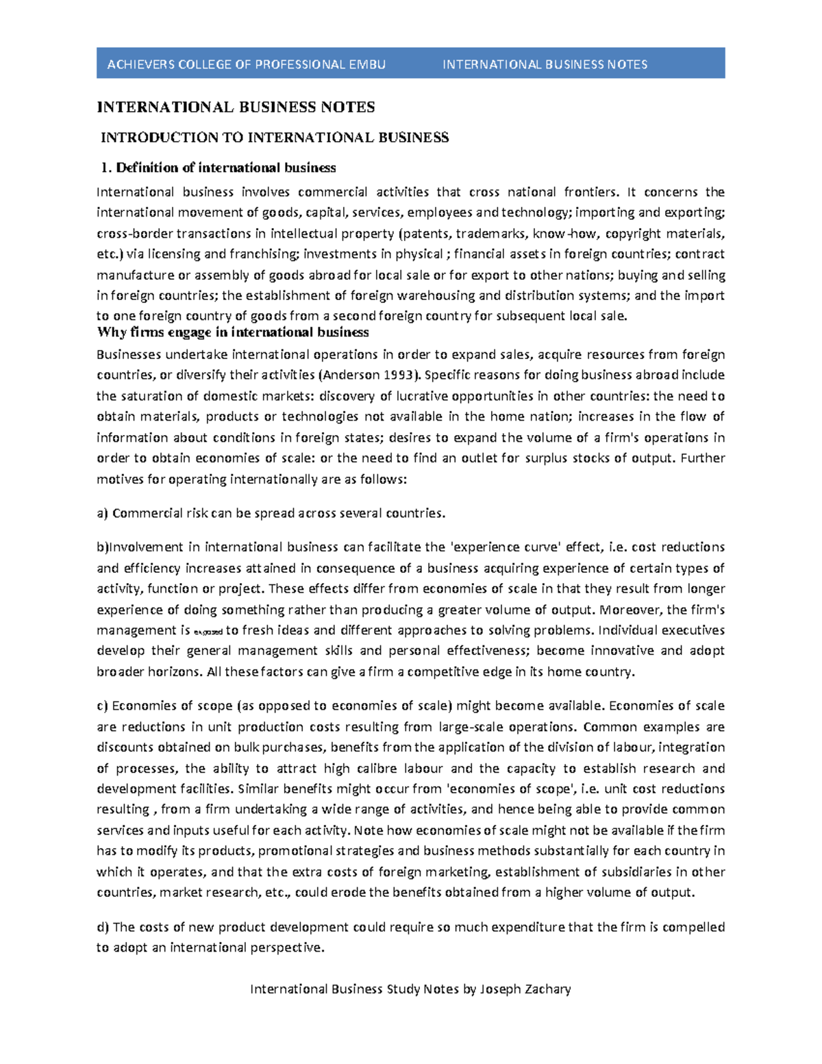 International Business Notes - INTERNATIONAL BUSINESS NOTES ...