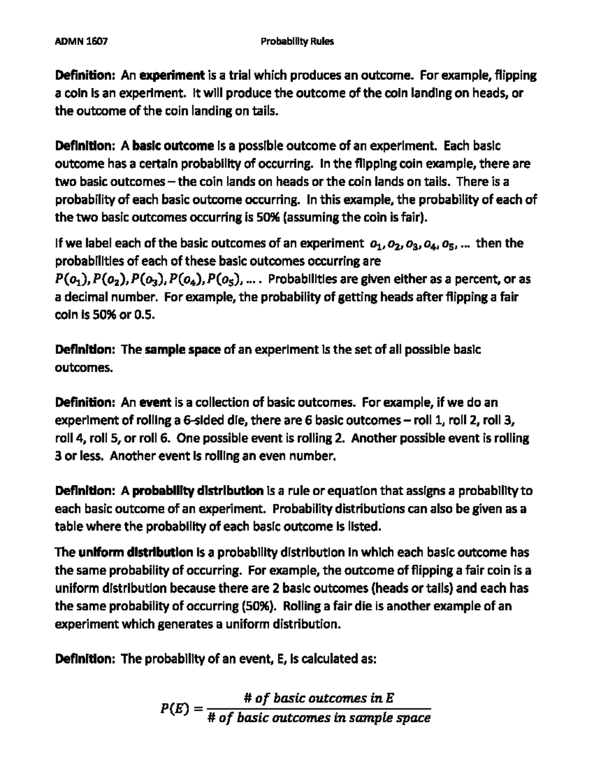 Module 7- Probabilties rules - ADMN 1607 - Nipissing - Studocu