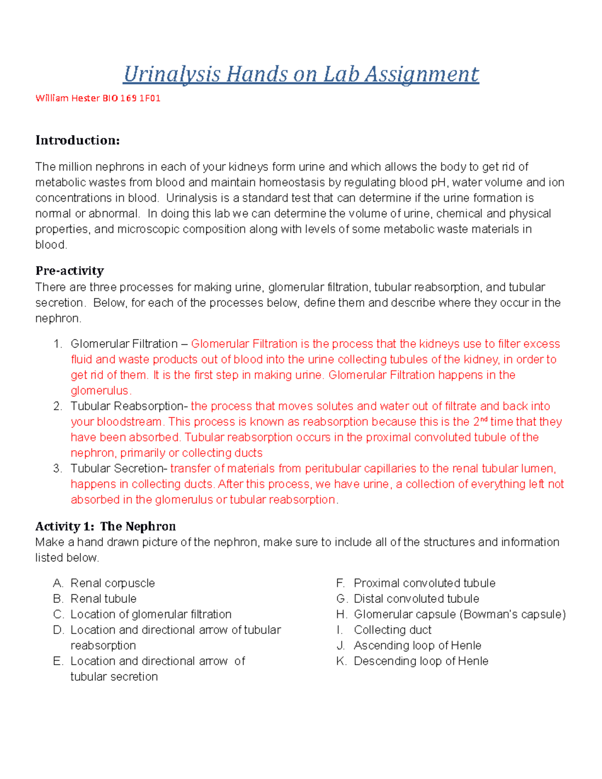 HOL Urinalysis Mod 4 - Urinalysis Hands on Lab Assignment William ...