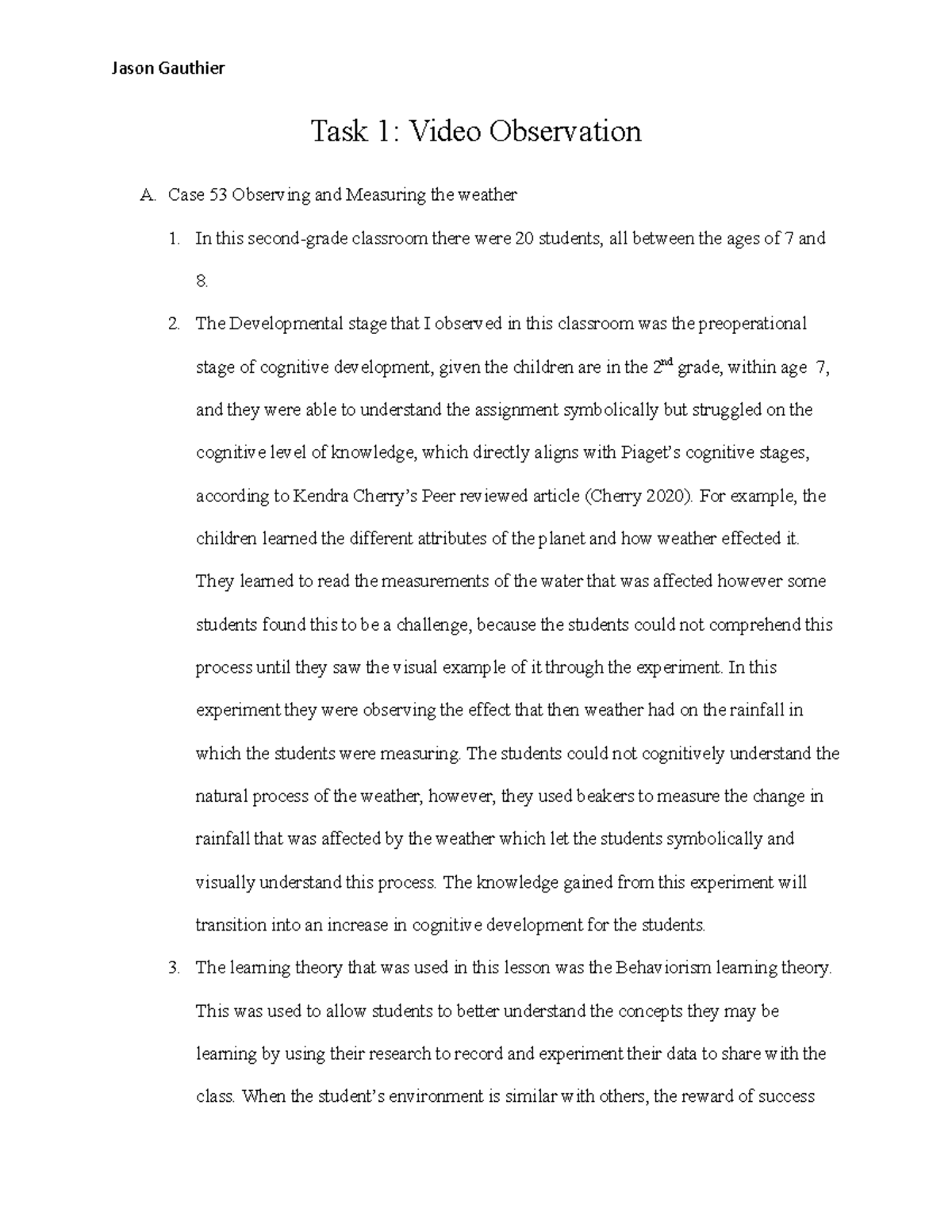 Task 1 - task 1 - Task 1: Video Observation A. Case 53 Observing and ...