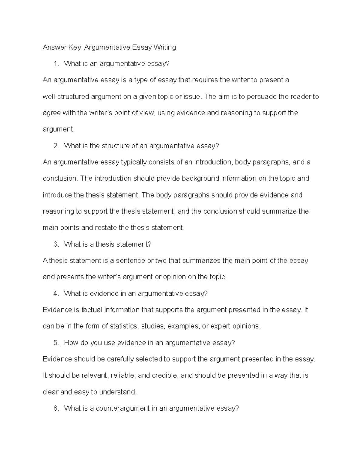 Answer Key Argumentative Essay Writing What Is An Argumentative Essay Answer Key Argumentative Essay Writing What Is An Argumentative Essay