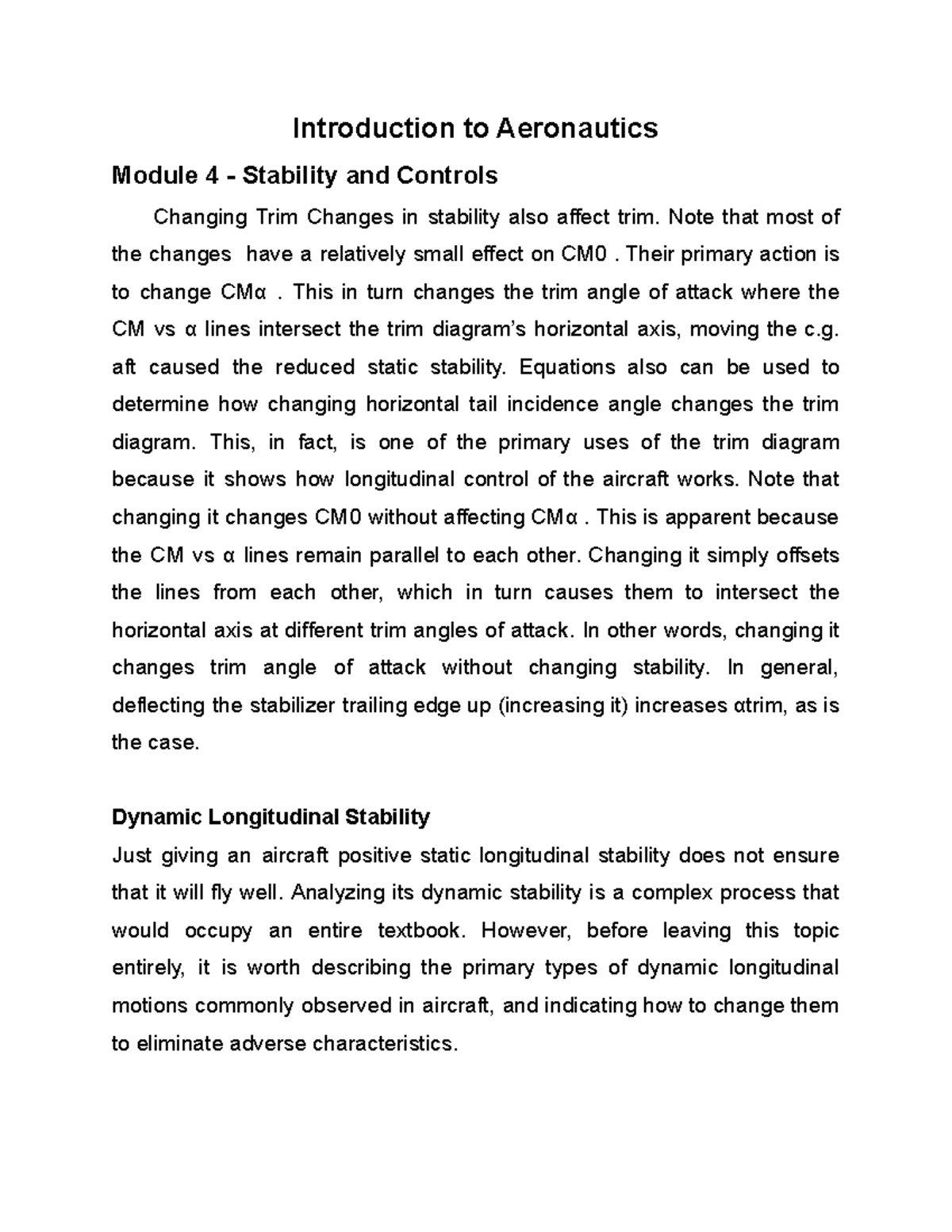 Introduction to Aeronautics Module 4 Lecture note 1 - Introduction to Aeronautics Module 4 ...