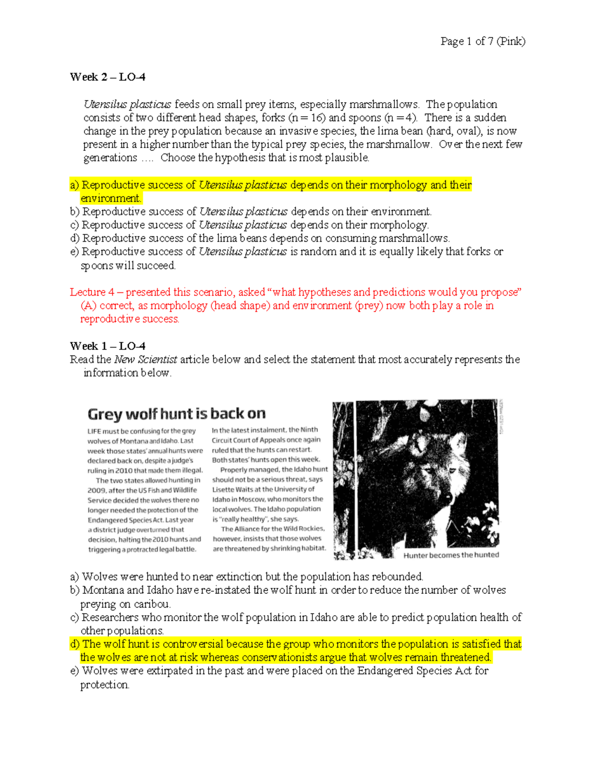 Midterm-With-Answers - Week 2 – LO- Utensilus plasticus feeds on small ...