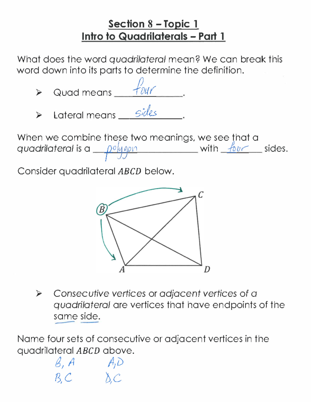 Section 8 - algebra - Section 8 -Topic 1 Intro to Quadrilaterals - Part ...