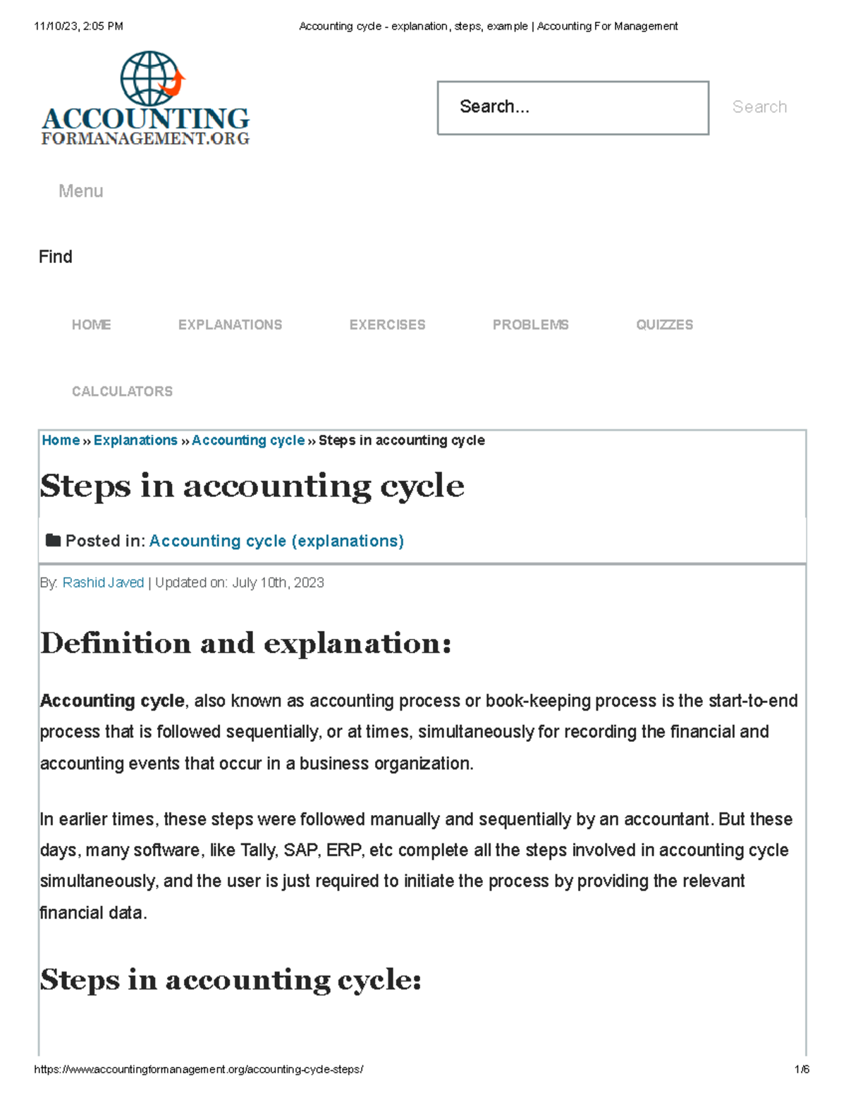 Accounting Cycle Explanation Steps Example Accounting For