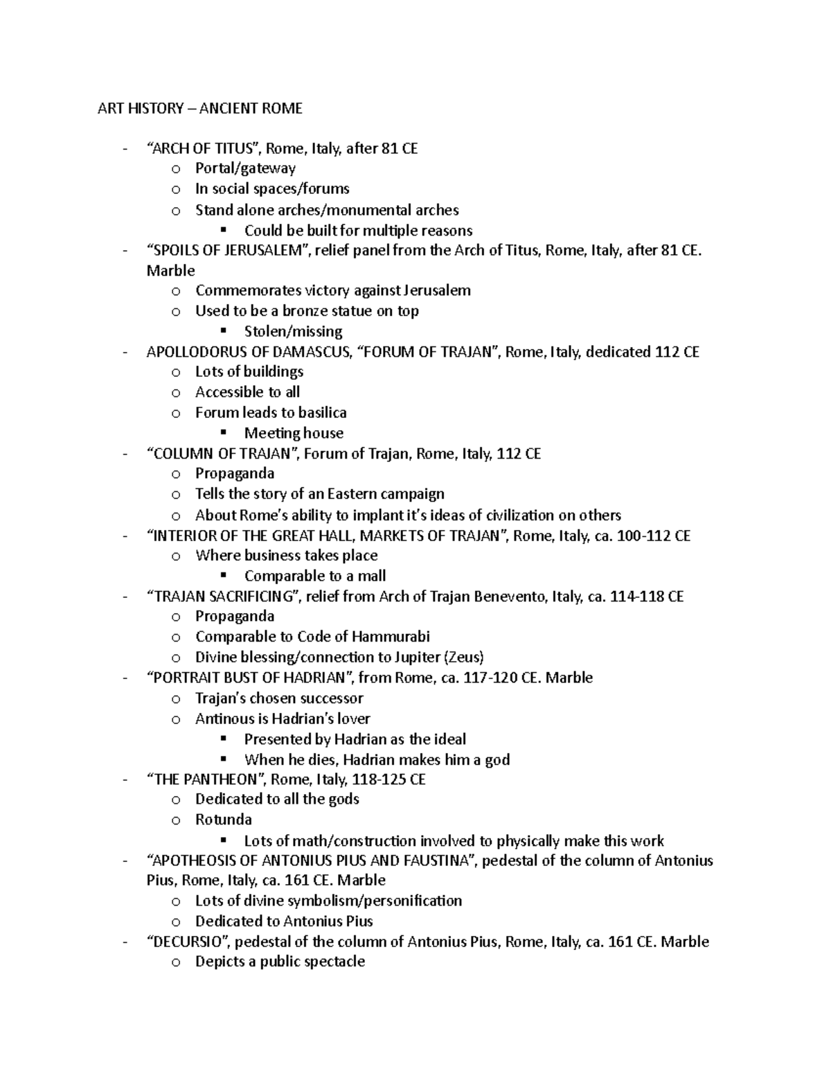 ART History - ancient rome - ART HISTORY – ANCIENT ROME “ARCH OF TITUS ...