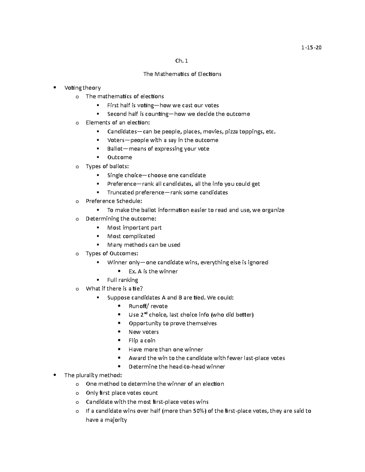 Math 1300 notes - 1-15- Ch. 1 The Mathematics of Elections Voting ...