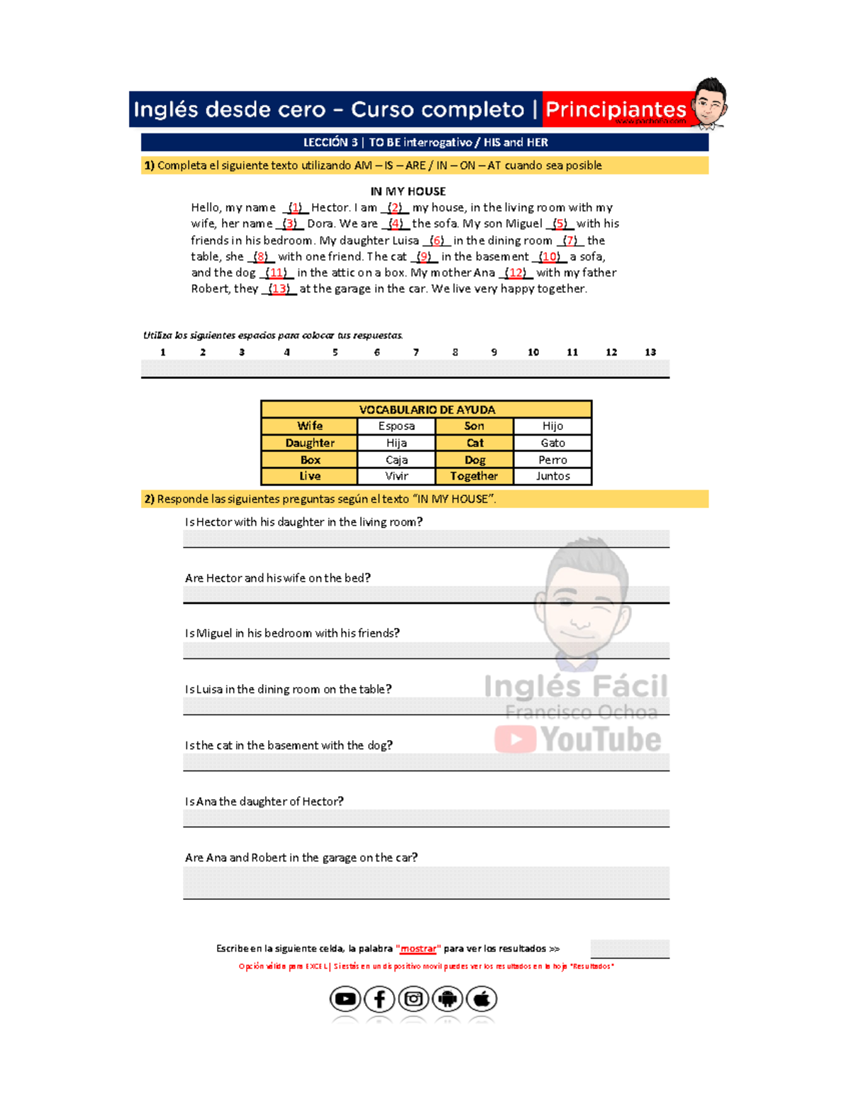 Lección 3 - TO BE Interrogativo - HIS AND HER - Utiliza los siguientes ...