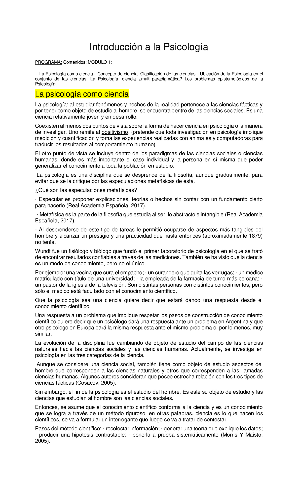 Introducción a la Psicología - Introducción a la Psicología PROGRAMA ...