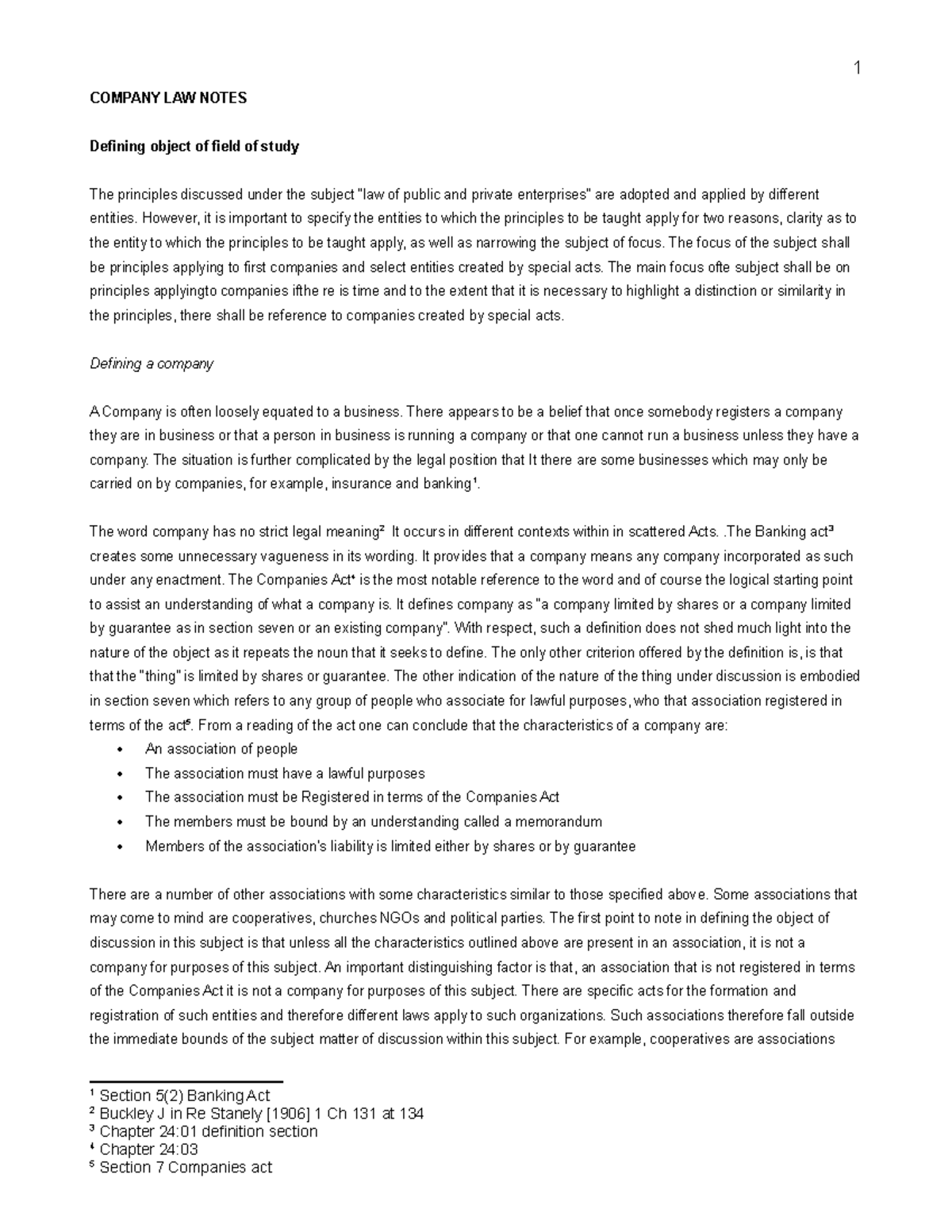 Company LAW Notes 06 - COMPANY LAW NOTES Defining object of field of ...