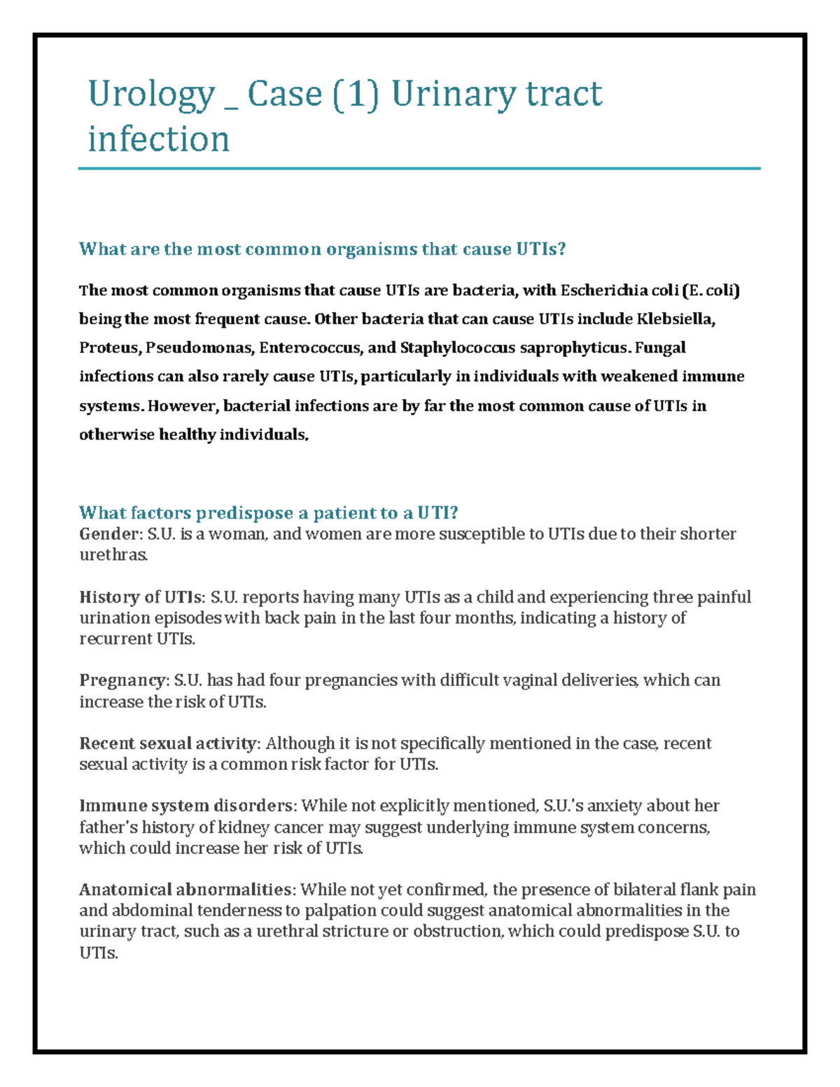 CASE - Urology _ Case (1) Urinary tract infection What are the most ...