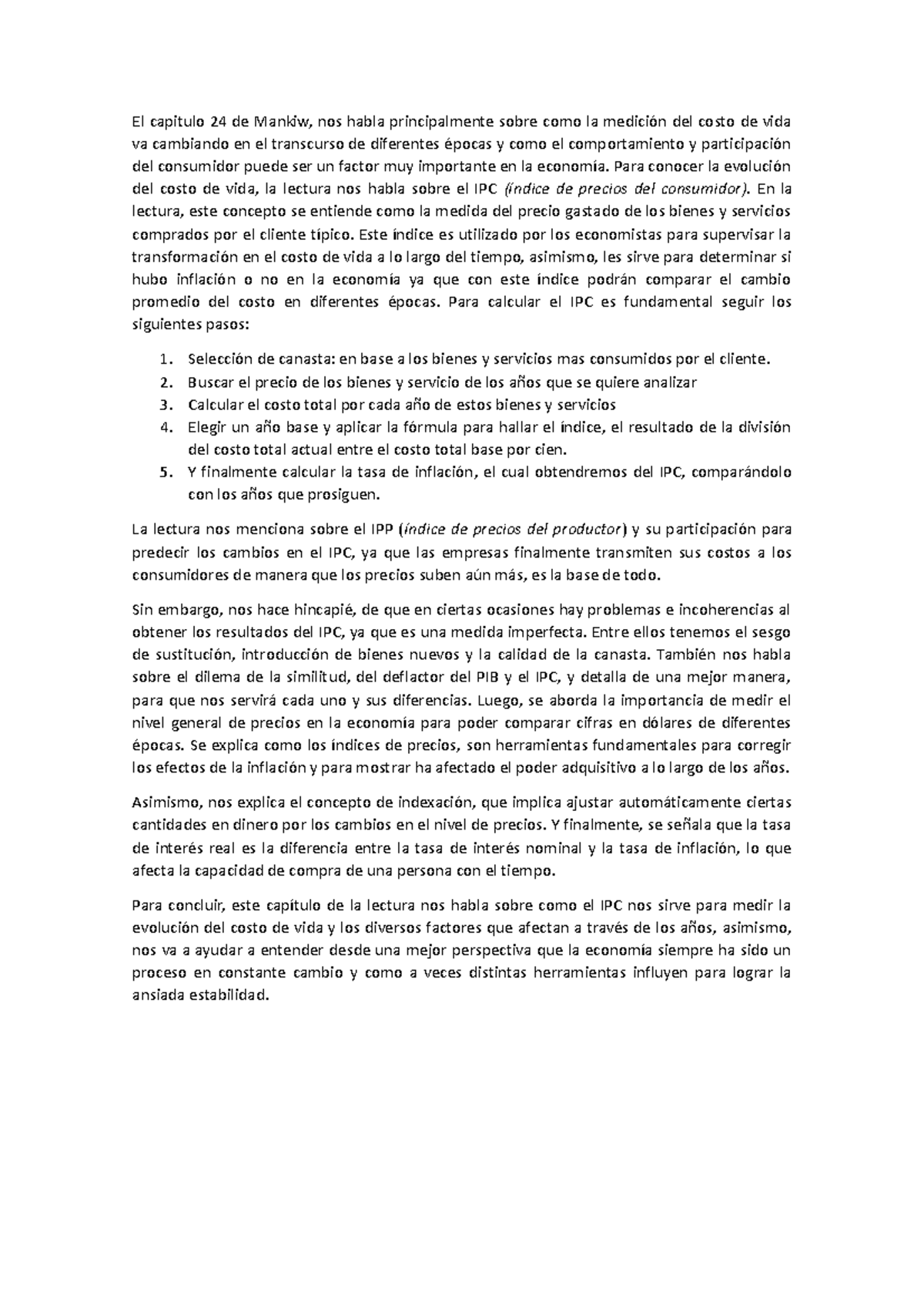 El capitulo 24 de Mankiw - Para conocer la evolución del costo de vida ...