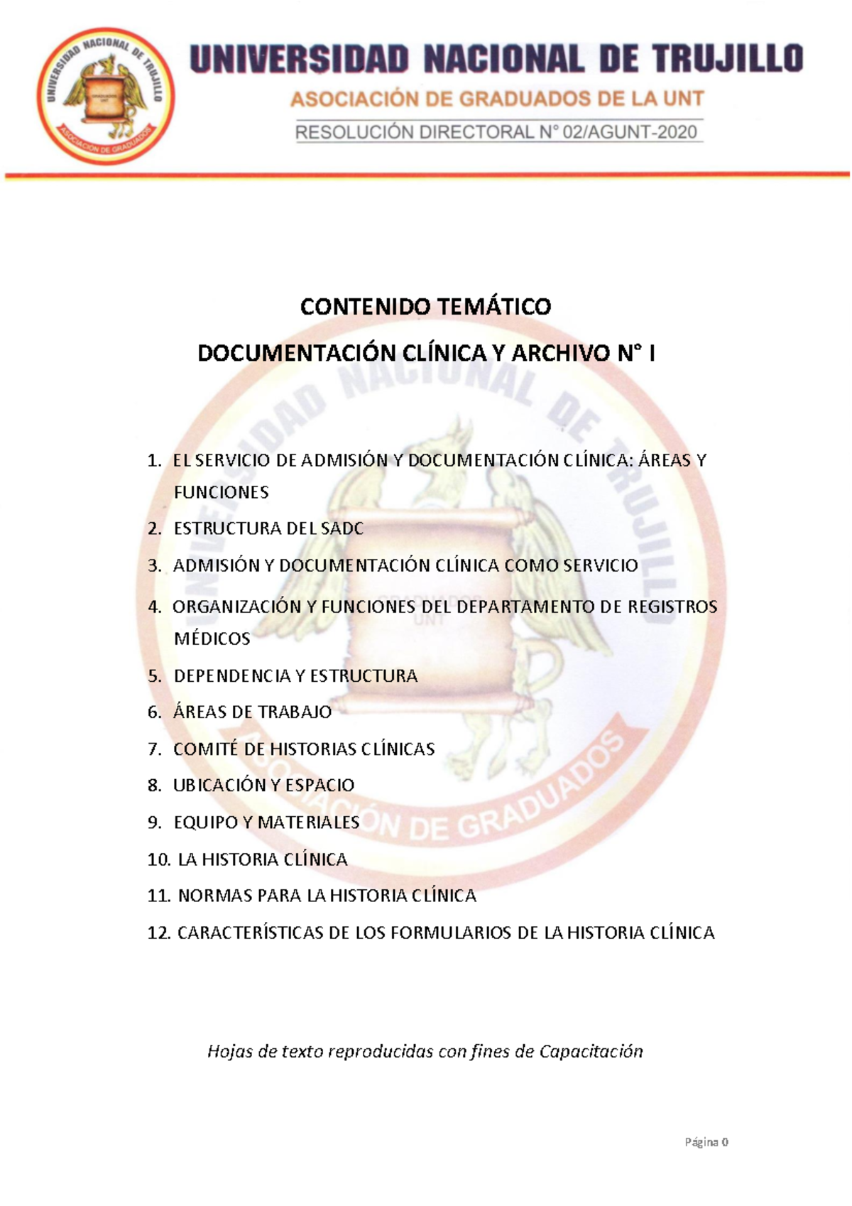 1- Documentación Clínica Y Archivo - CONTENIDO TEM¡TICO DOCUMENTACI”N CLÕNICA Y ARCHIVO N∞ I 1 ...