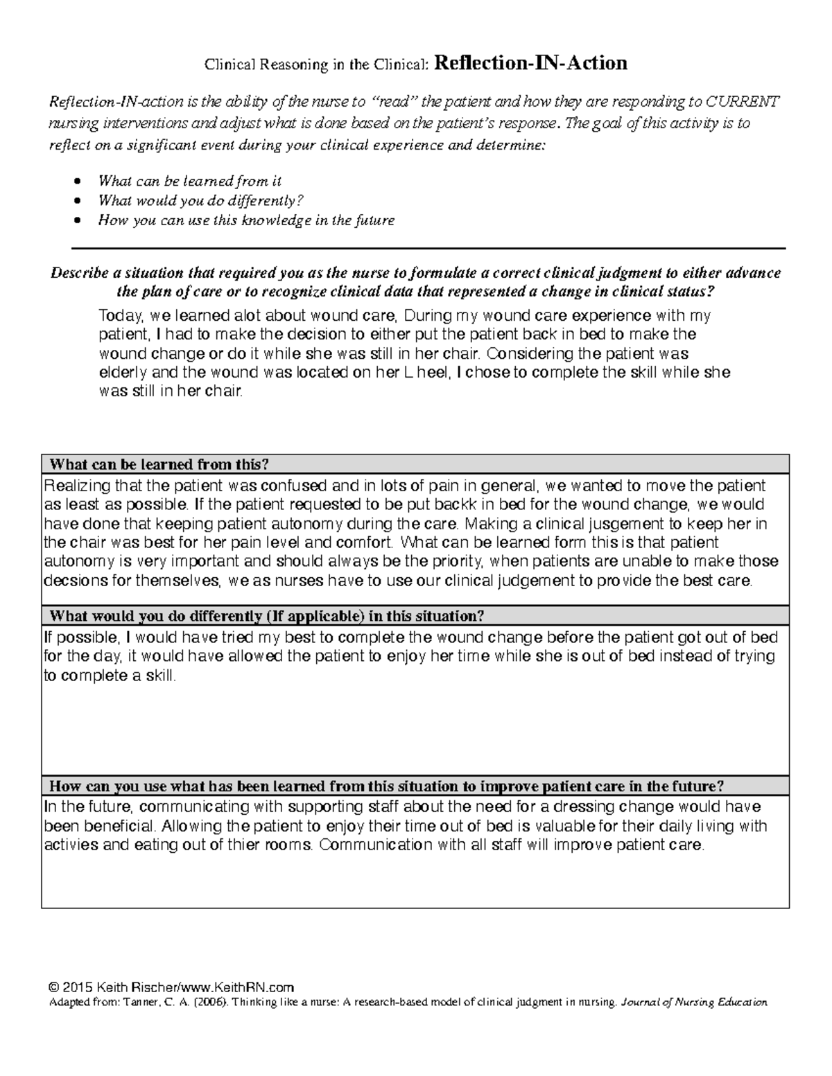 11 15 22 clinical reflection - © 2015 Keith KeithRN Adapted from ...