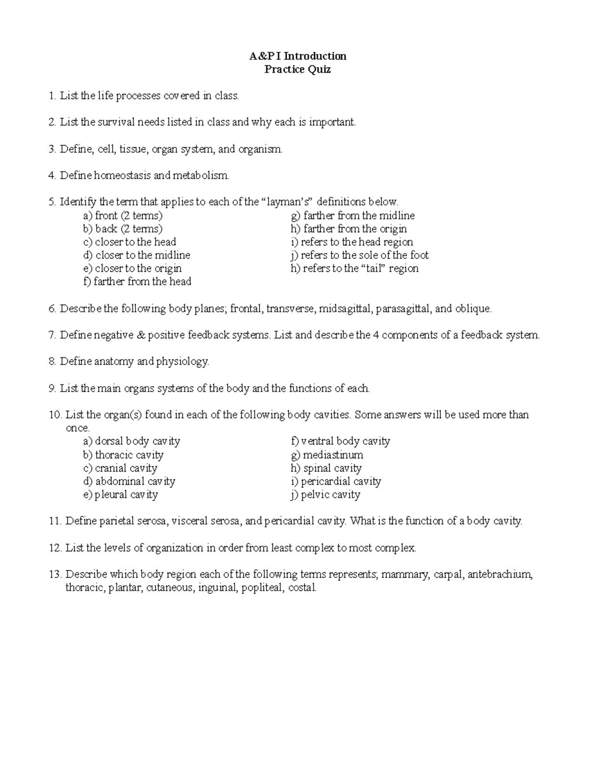 APIIntroduction Practice Quiz - A&P I Introduction Practice Quiz List ...