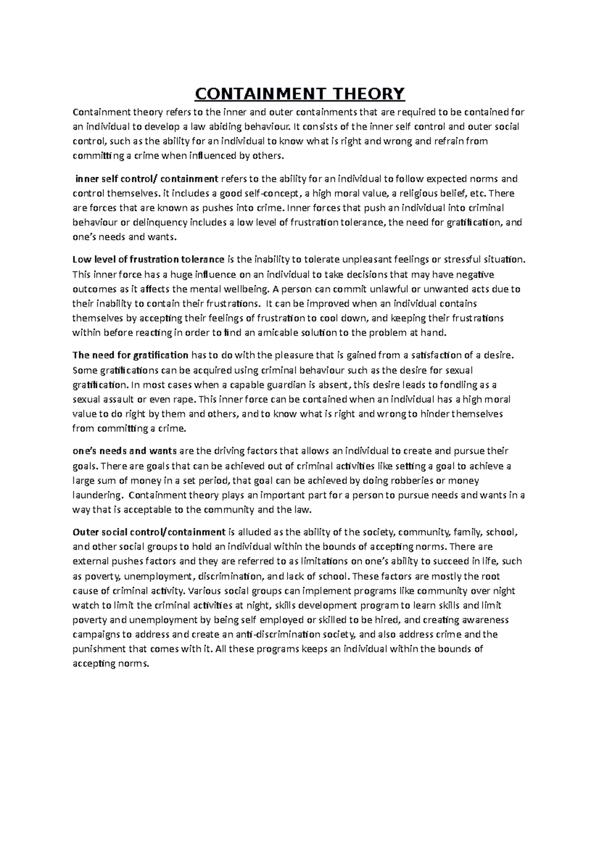 Containment theory - CONTAINMENT THEORY Containment theory refers to ...